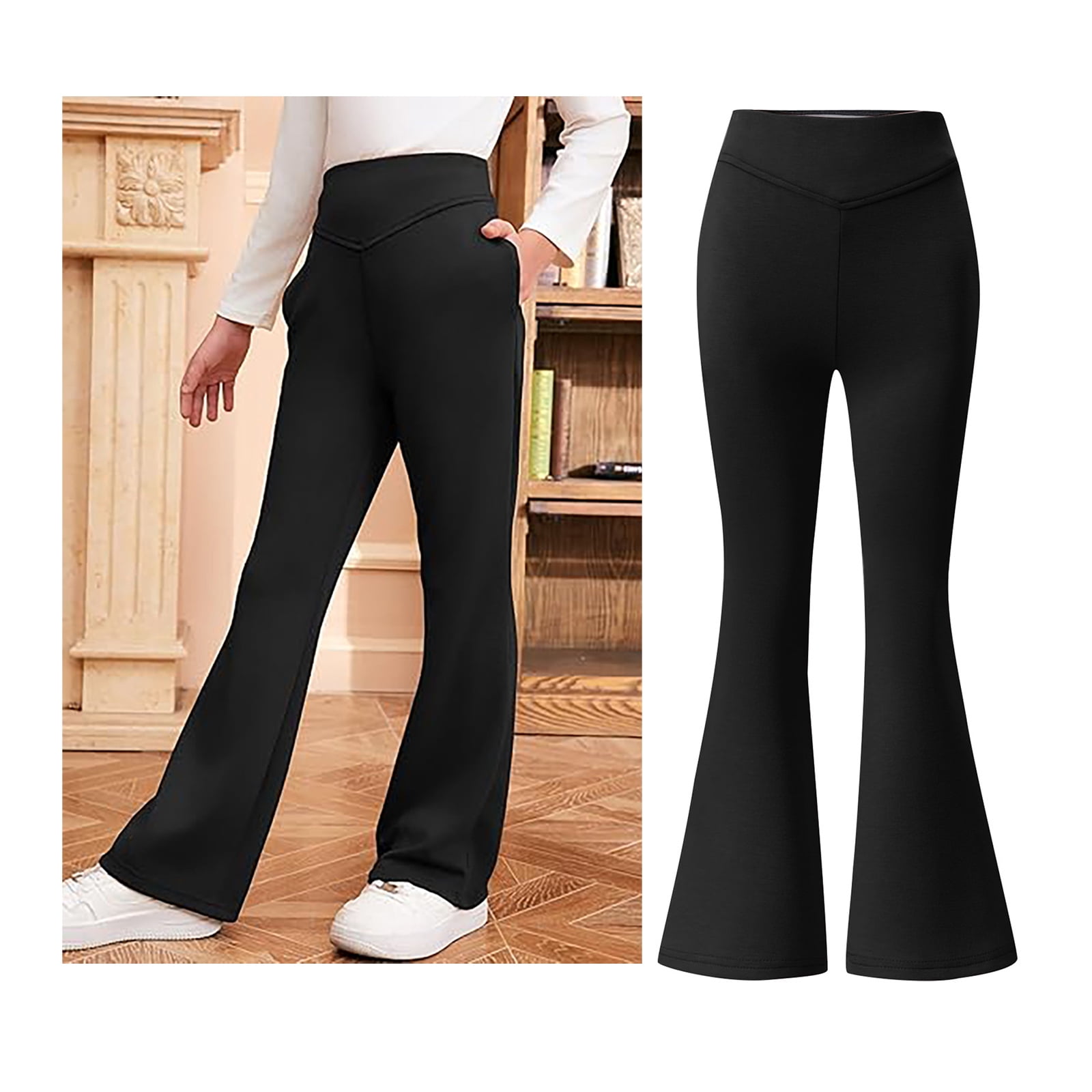 Girl Uniform Pants Skinny Fit Stretch Pants with Pockets Flare Leg ...