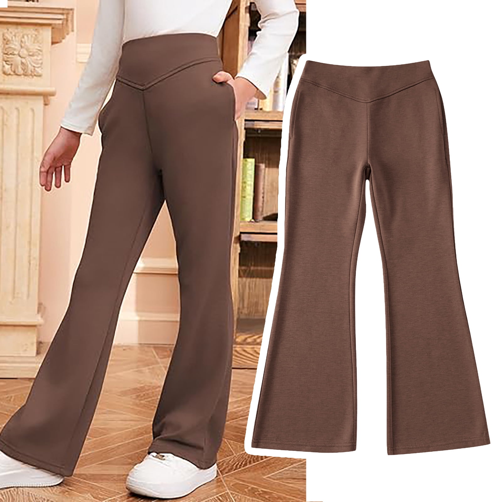 Girl Uniform Pants Skinny Fit Stretch Pants with Pockets Flare Leg ...