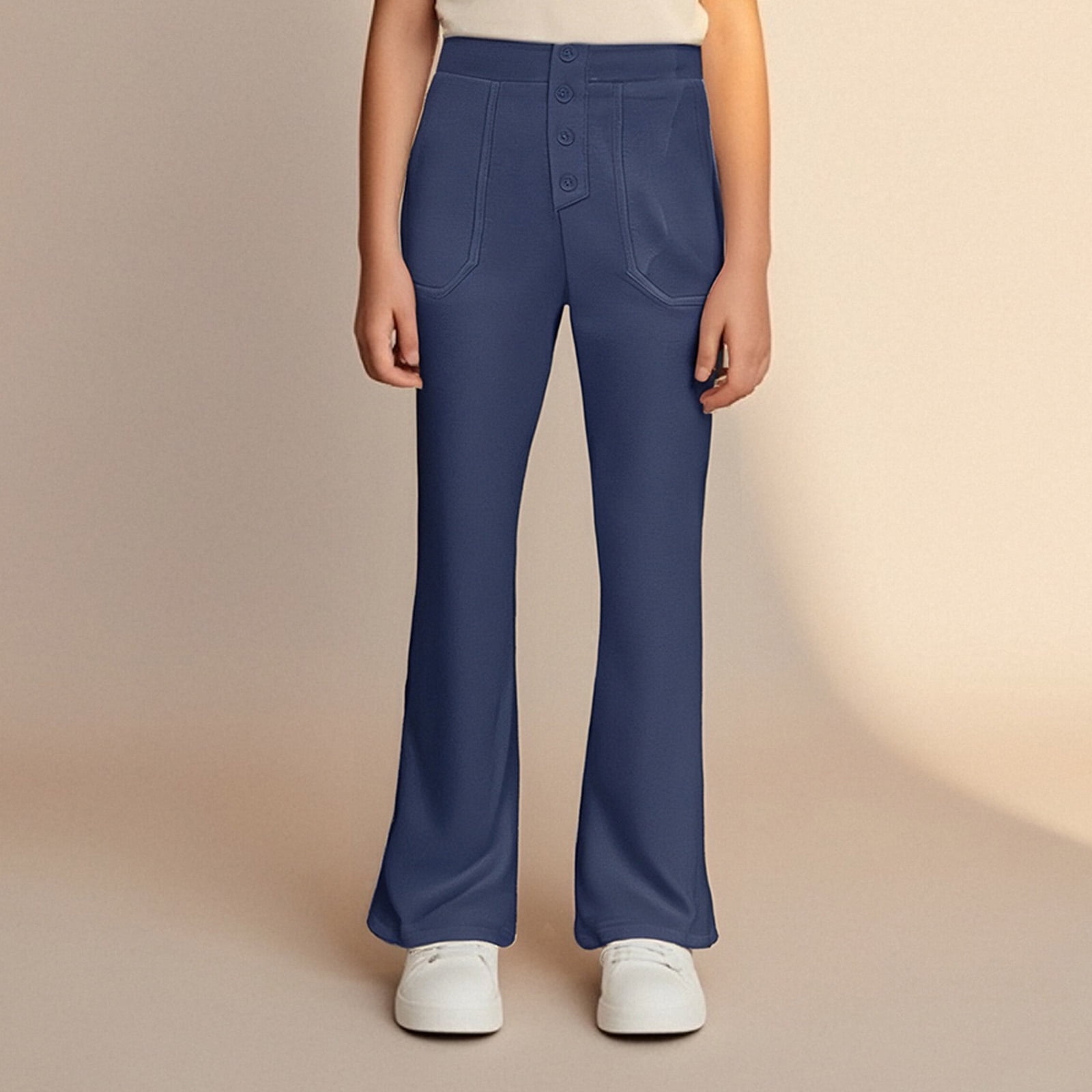 Girl Uniform Pants Skinny Fit Stretch Pants with Pockets Flare Leg ...