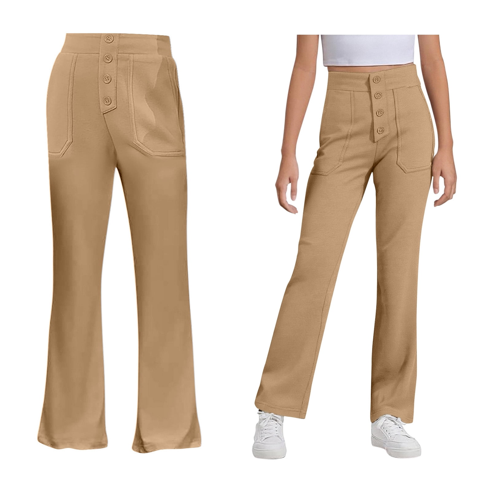 Girl Uniform Pants Skinny Fit Stretch Pants with Pockets Flare Leg ...