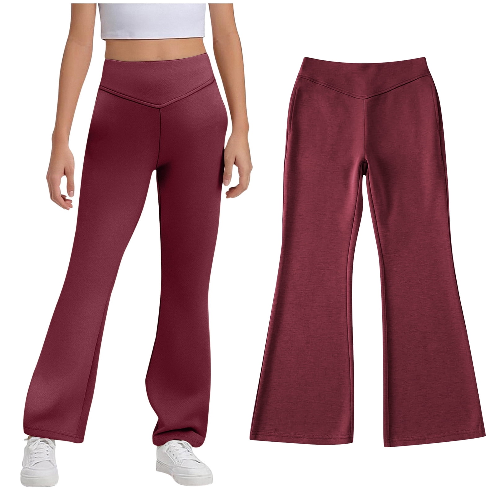 Girl Uniform Pants Skinny Fit Stretch Pants with Pockets Flare Leg ...