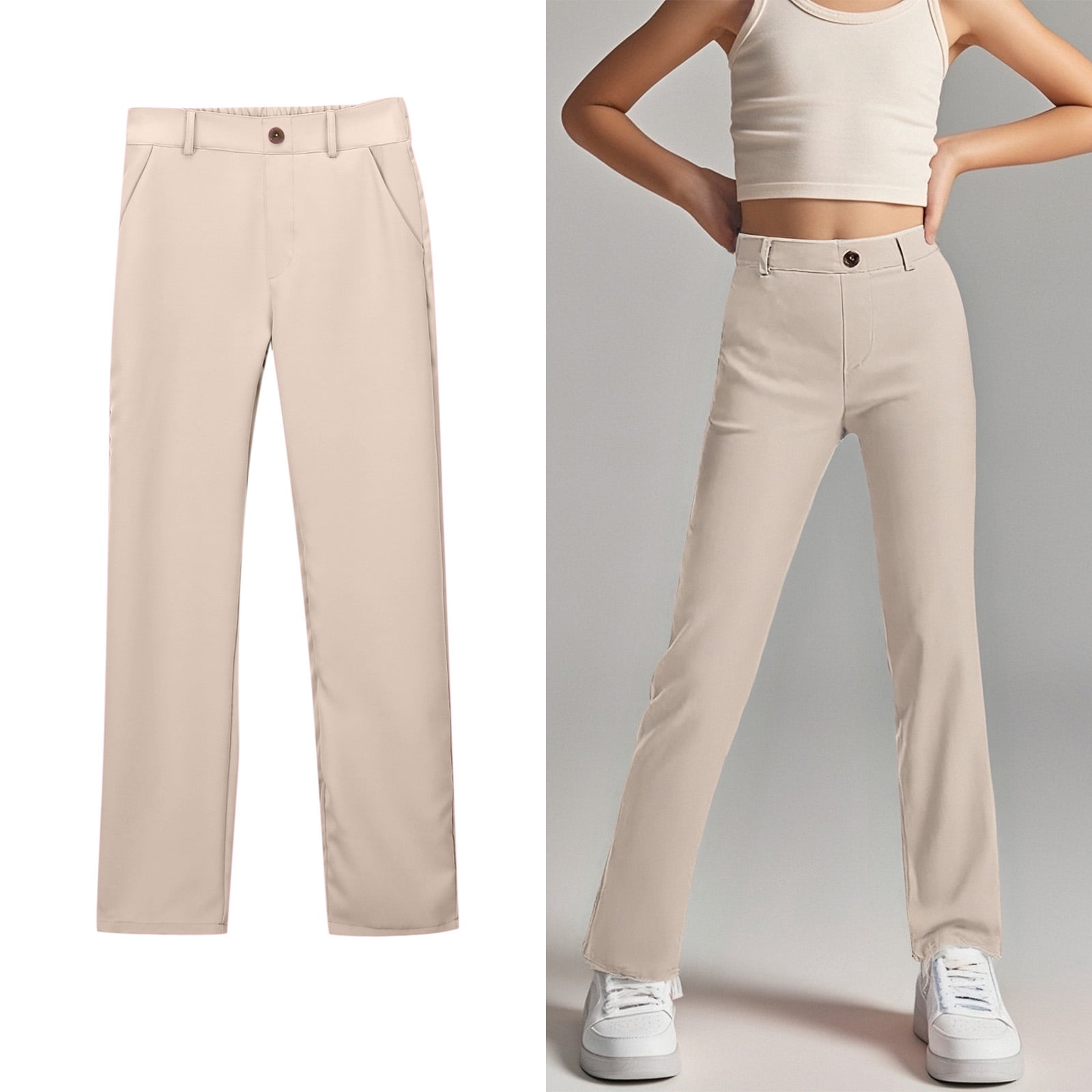 Girl Uniform Pants Skinny Pants Kids Dress Pants with Pockets Straight ...