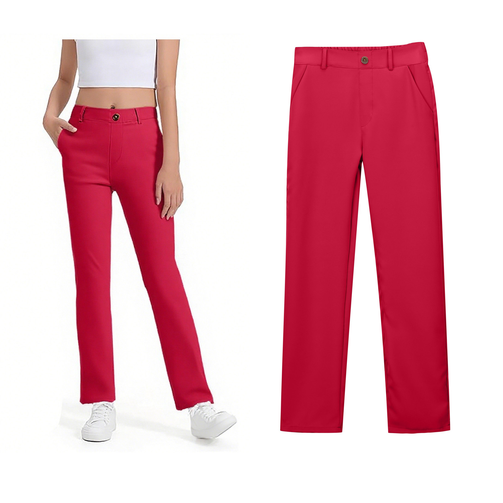 Girl Uniform Pants Skinny Pants Kids Dress Pants with Pockets Straight ...