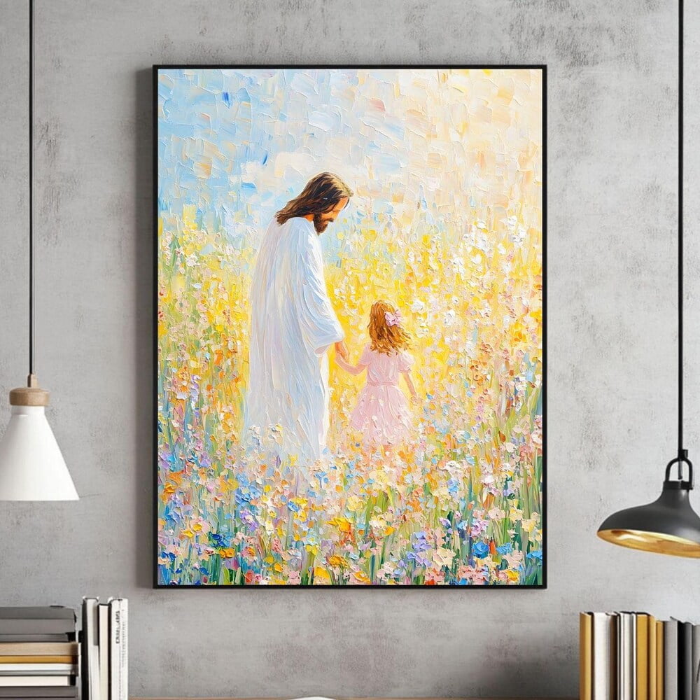 Girl Walking With Jesus Wall Art, Christian Art Print, Jesus Christ ...