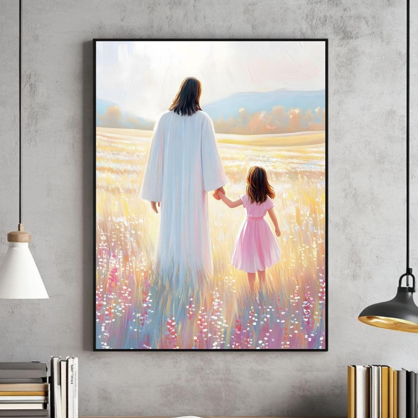 Girl Walking With Jesus Wall Art Jesus Christ Print Christian Art Decor ...