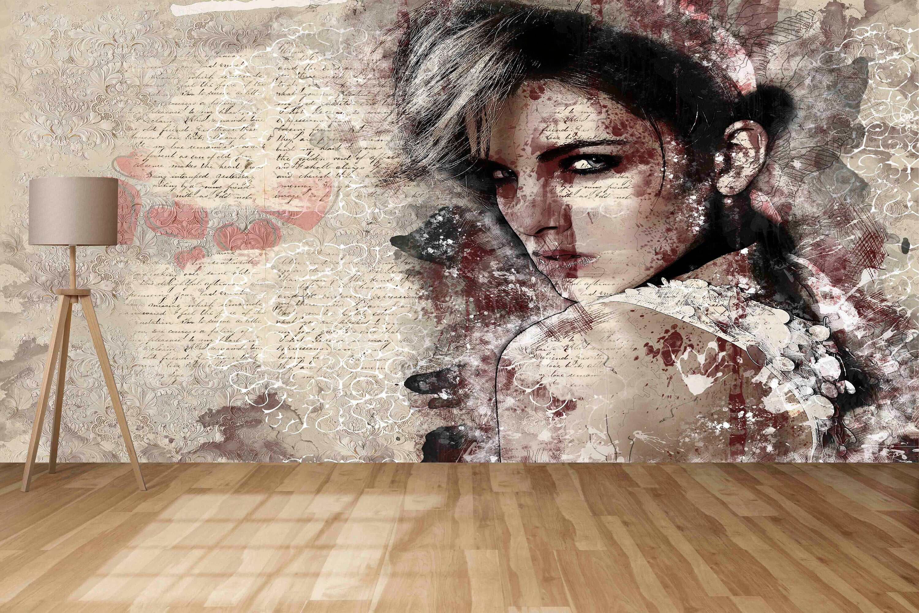 Girl Wall Art, Custom Wallpaper, Woman Wall Poster, Bright Wallpaper ...