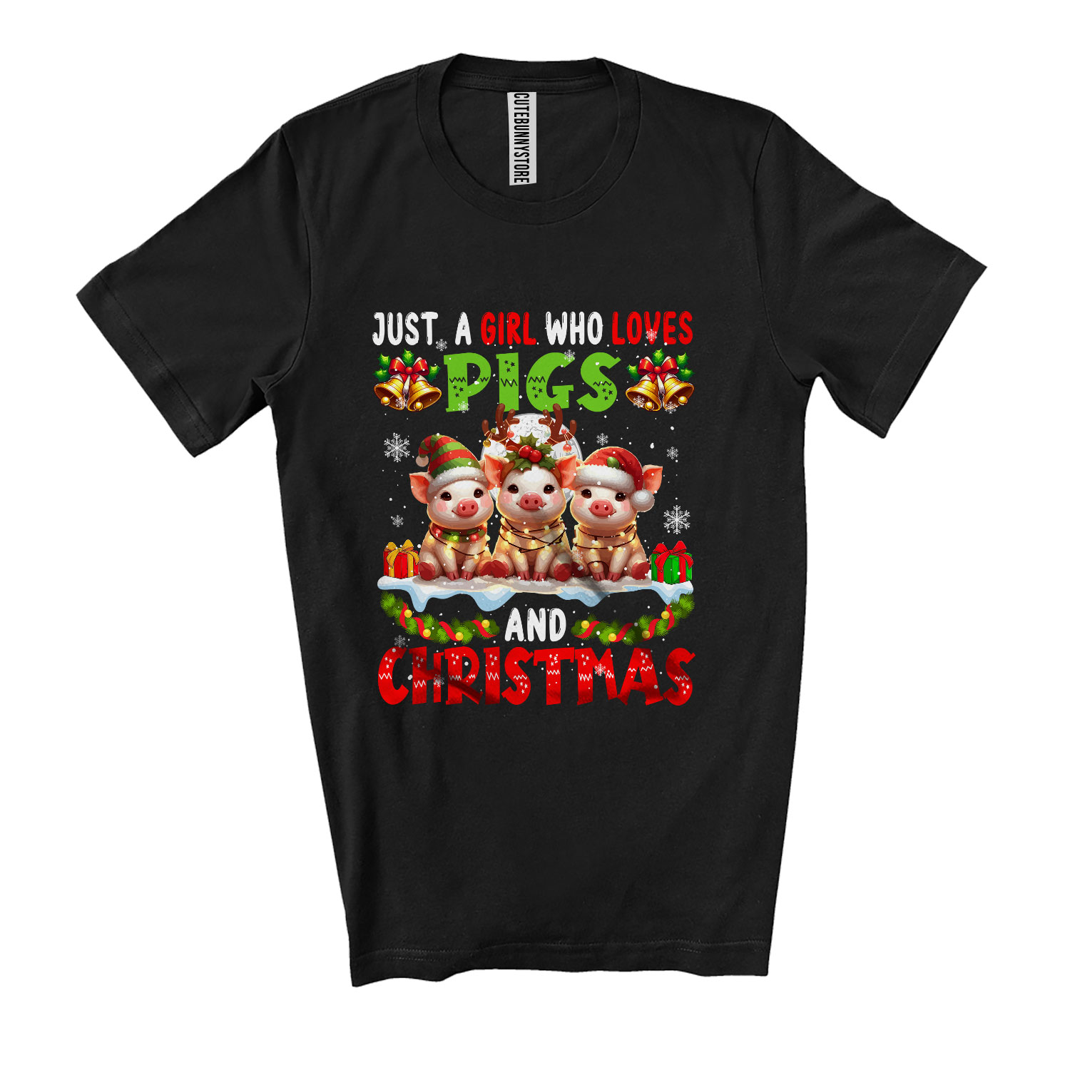 Girl Who Loves Pigs And Christmas; Lovely X-mas Lights Three Santa Elf ...