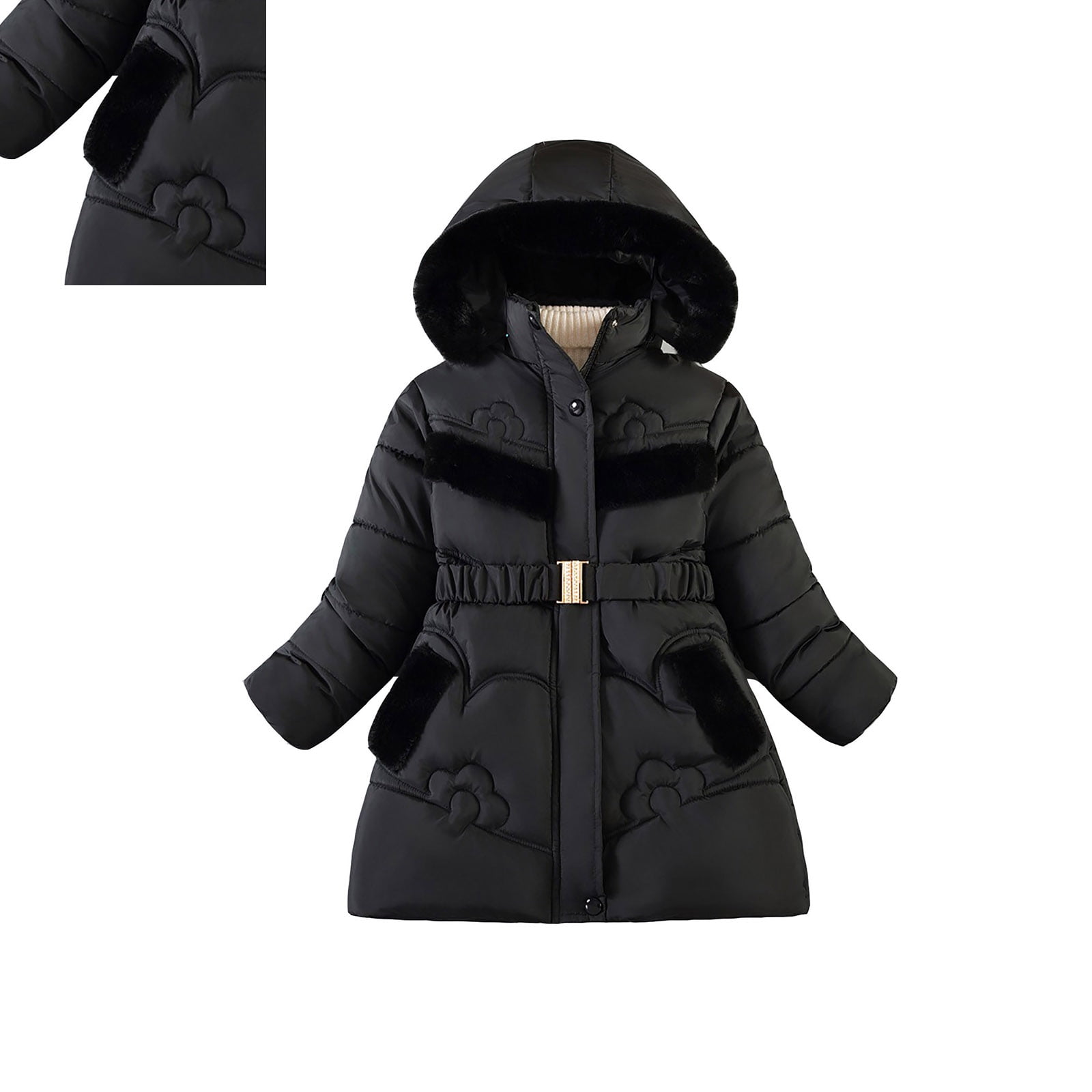 Girl Winter Coat with Hooded Puffer Jacket Kids Black Puffer Coat Zip ...