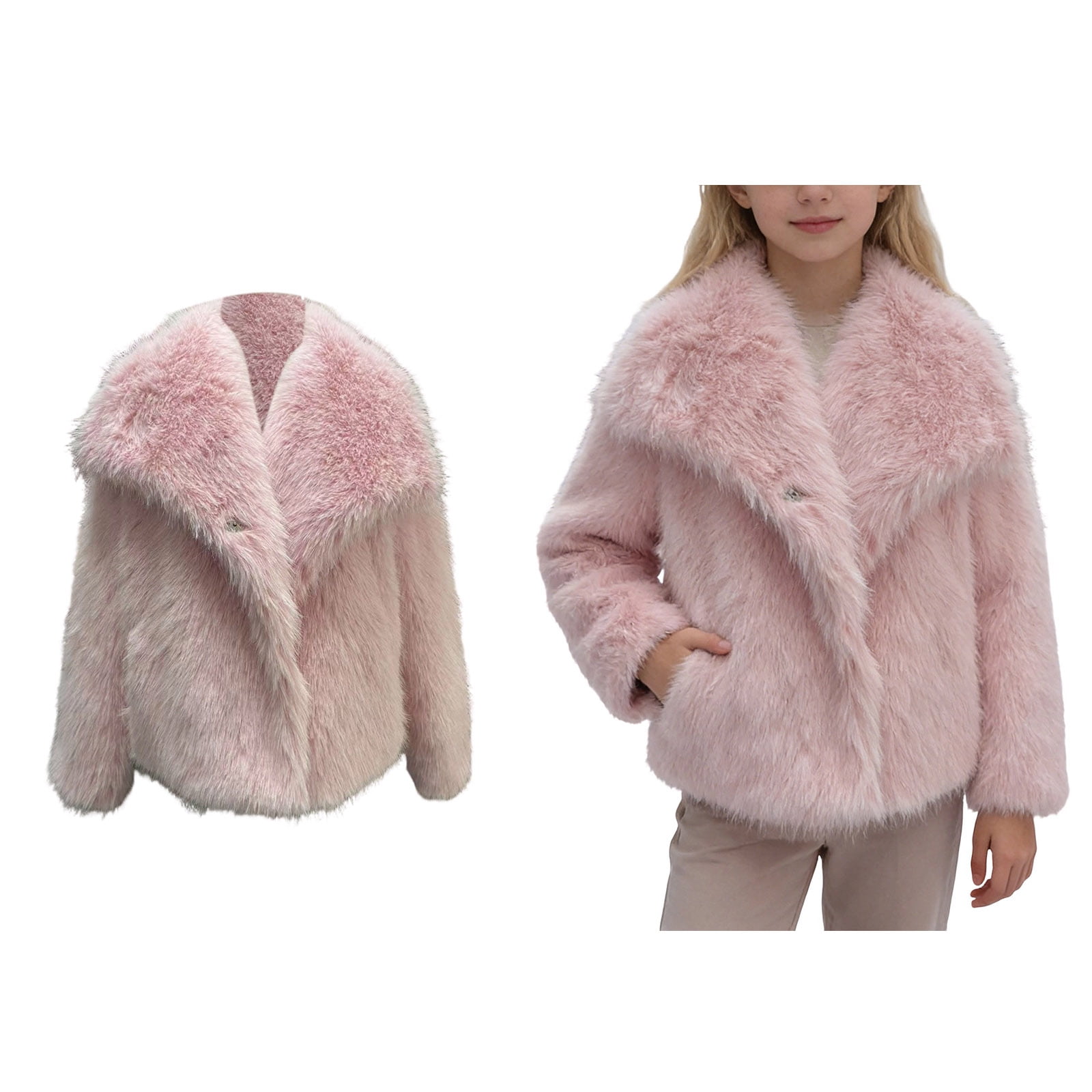 Girl Winter Jacket Pink Fluffy Coats Jacket Girls Warm Winter Coat ...