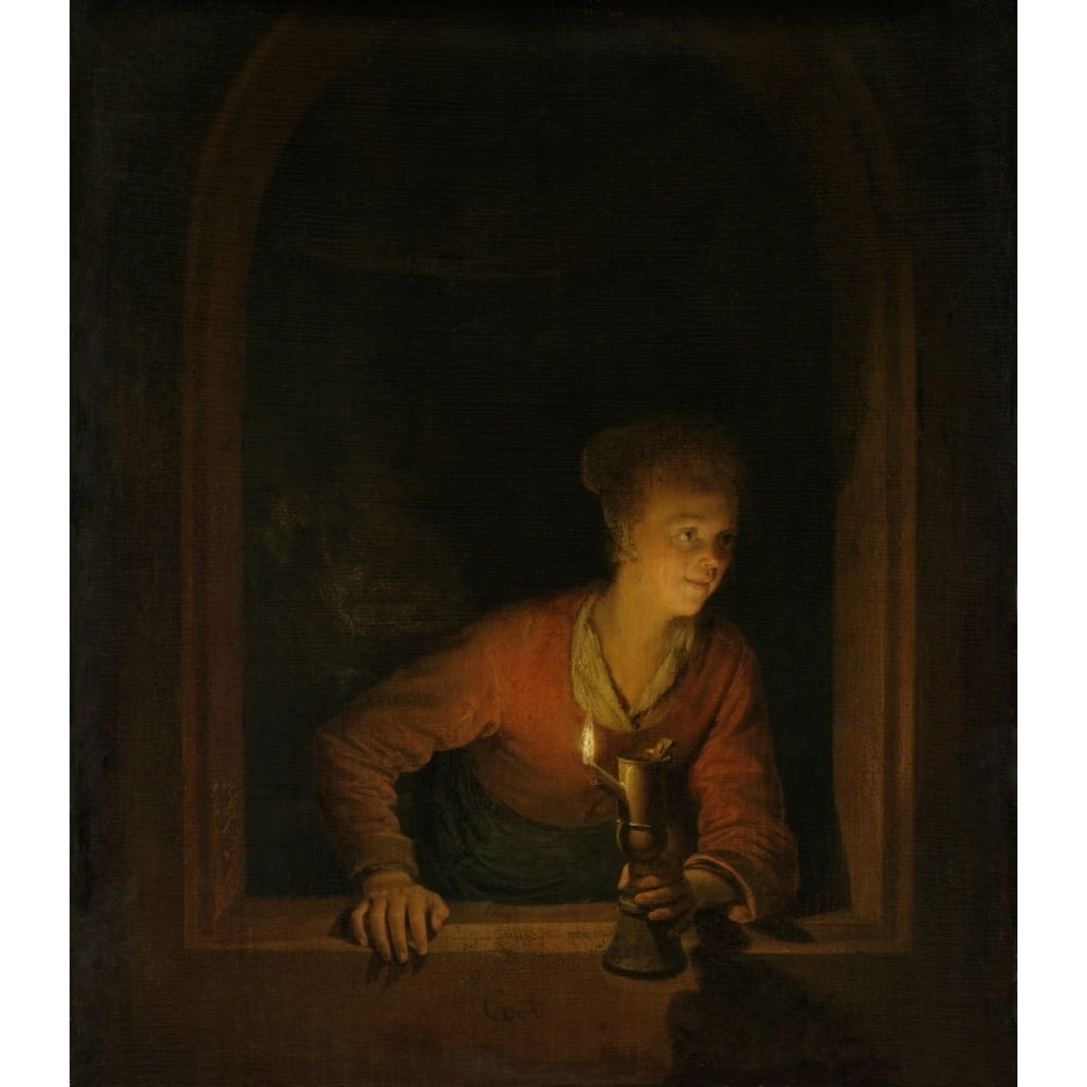 Girl With An Oil Lamp At A Window Poster Print - Walmart.com