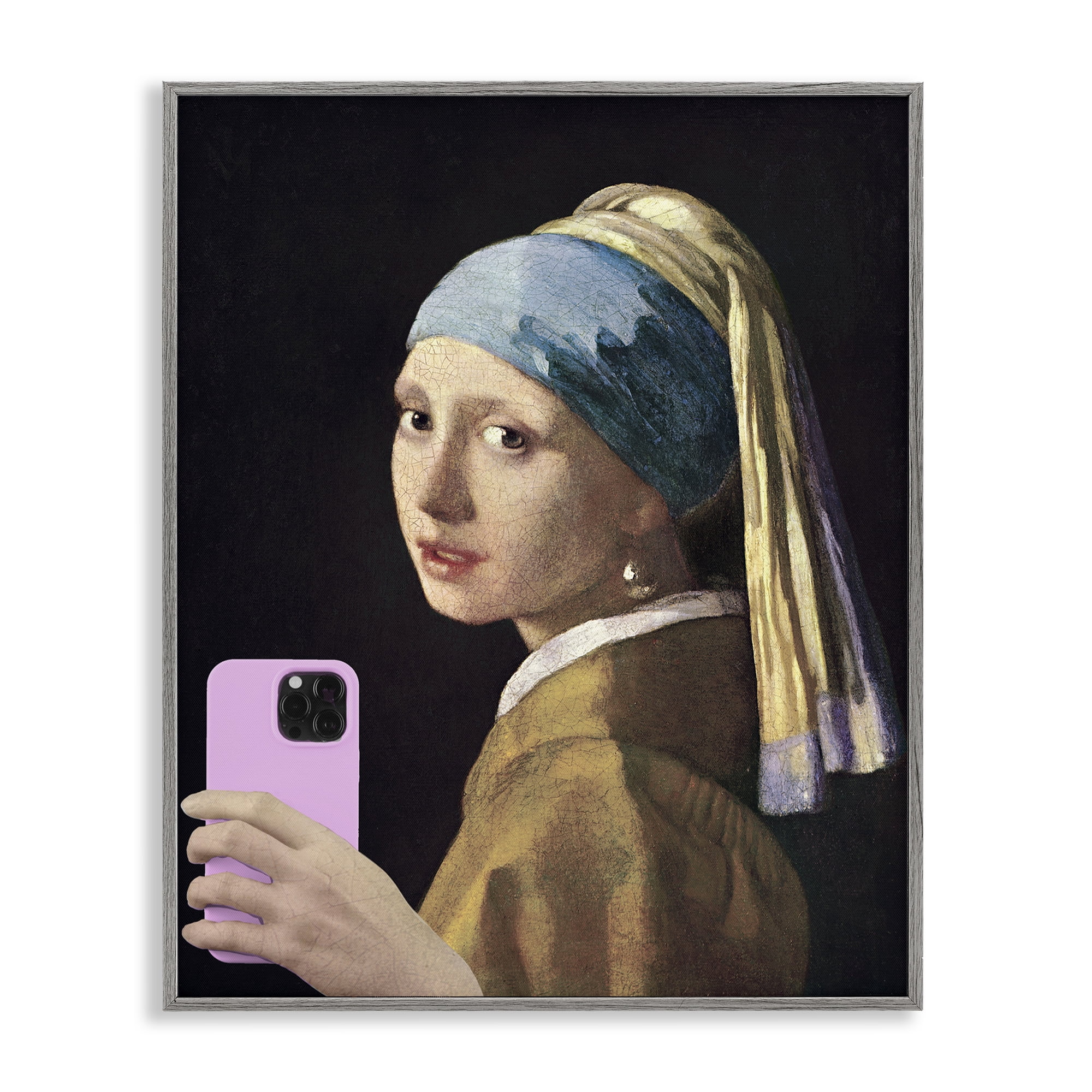 Girl With Pink Phone Funny Gray Framed Giclee Art, design by Masters ...