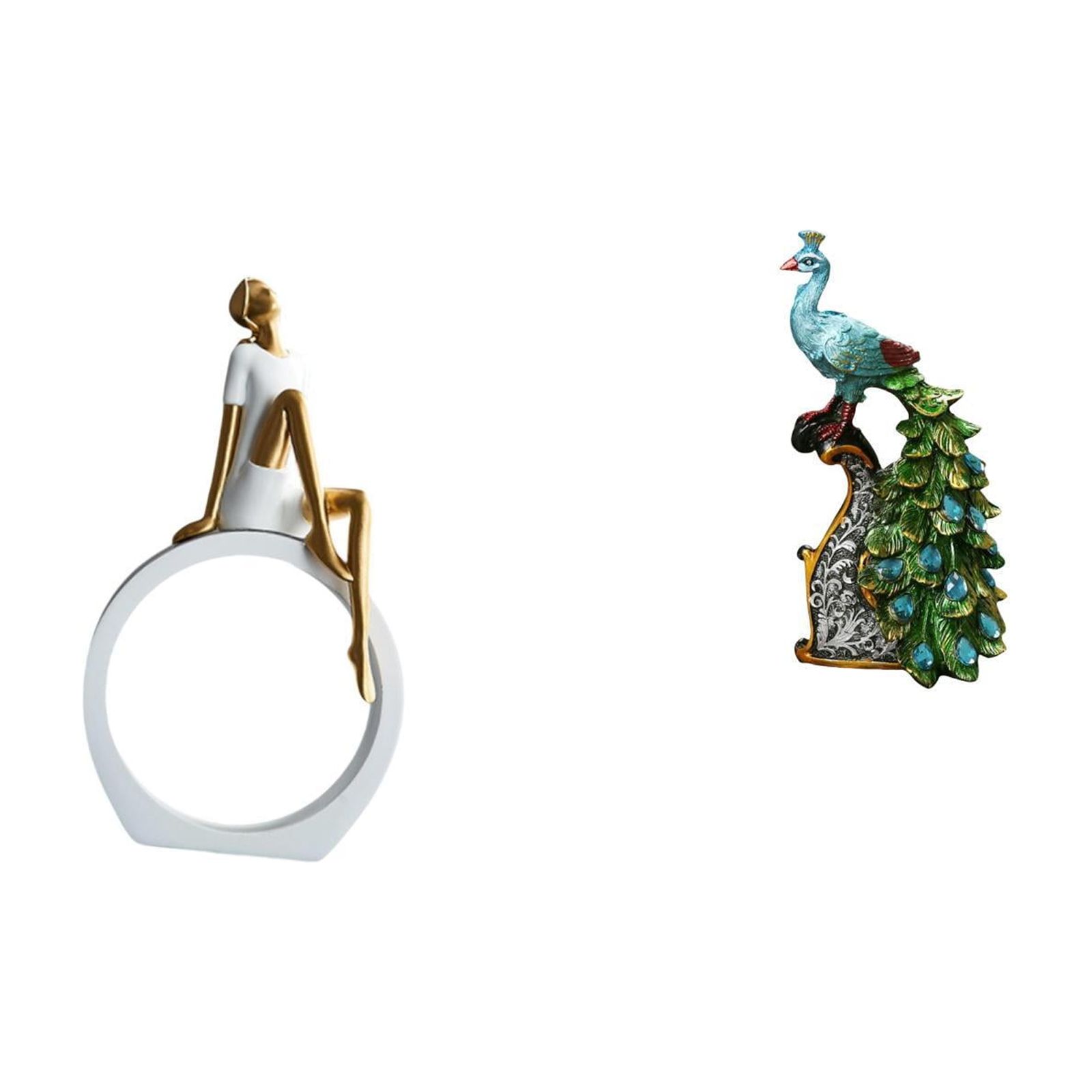 Girl Women Statue Peacock Figurine Abstract Sculpture Resin ...