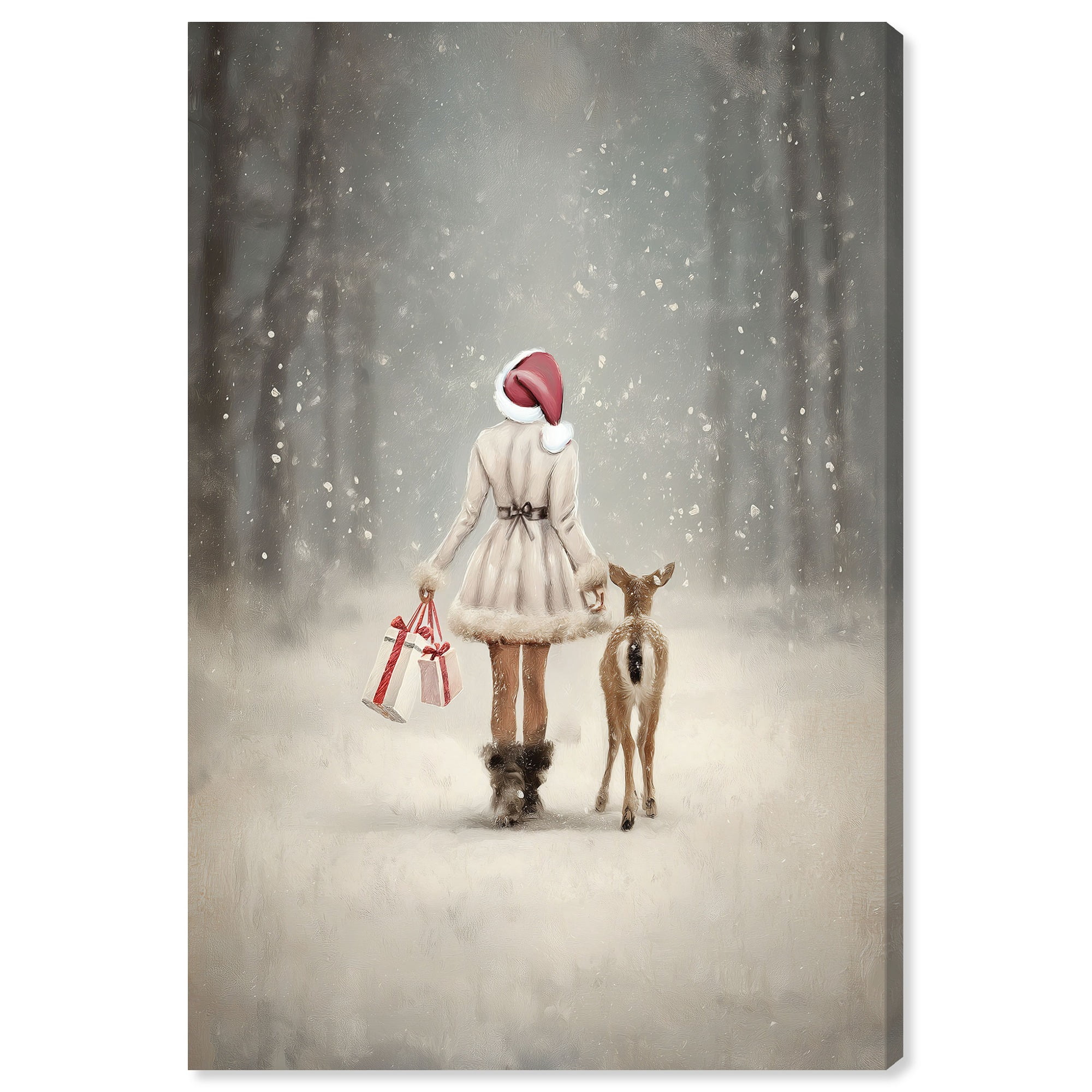 Girl and Deer in Snow Canvas Print Christmas Wall Decor by Art Remedy ...
