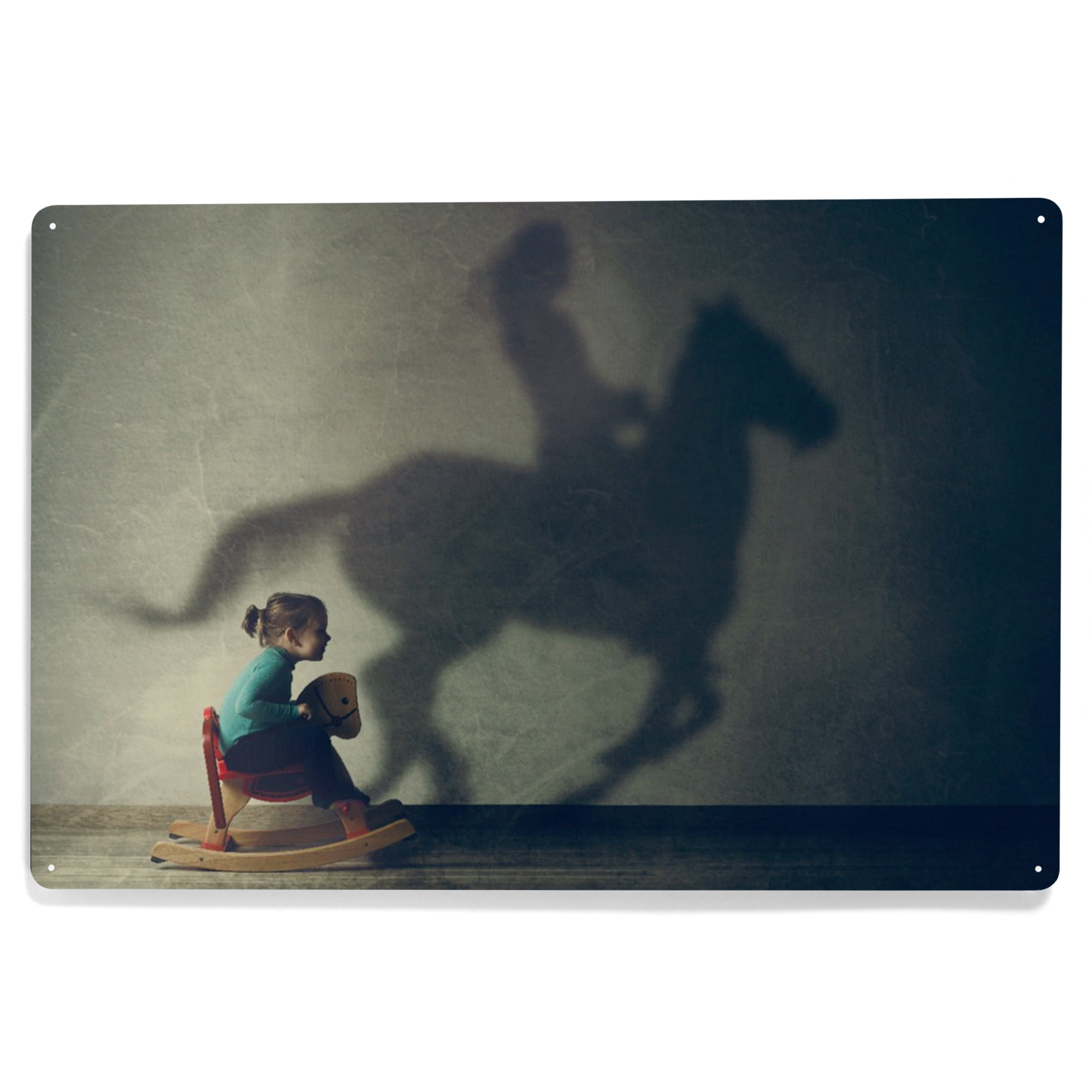 Girl and Rocking Horse (12x18 Aluminum Art, Indoor Outdoor Metal Sign ...