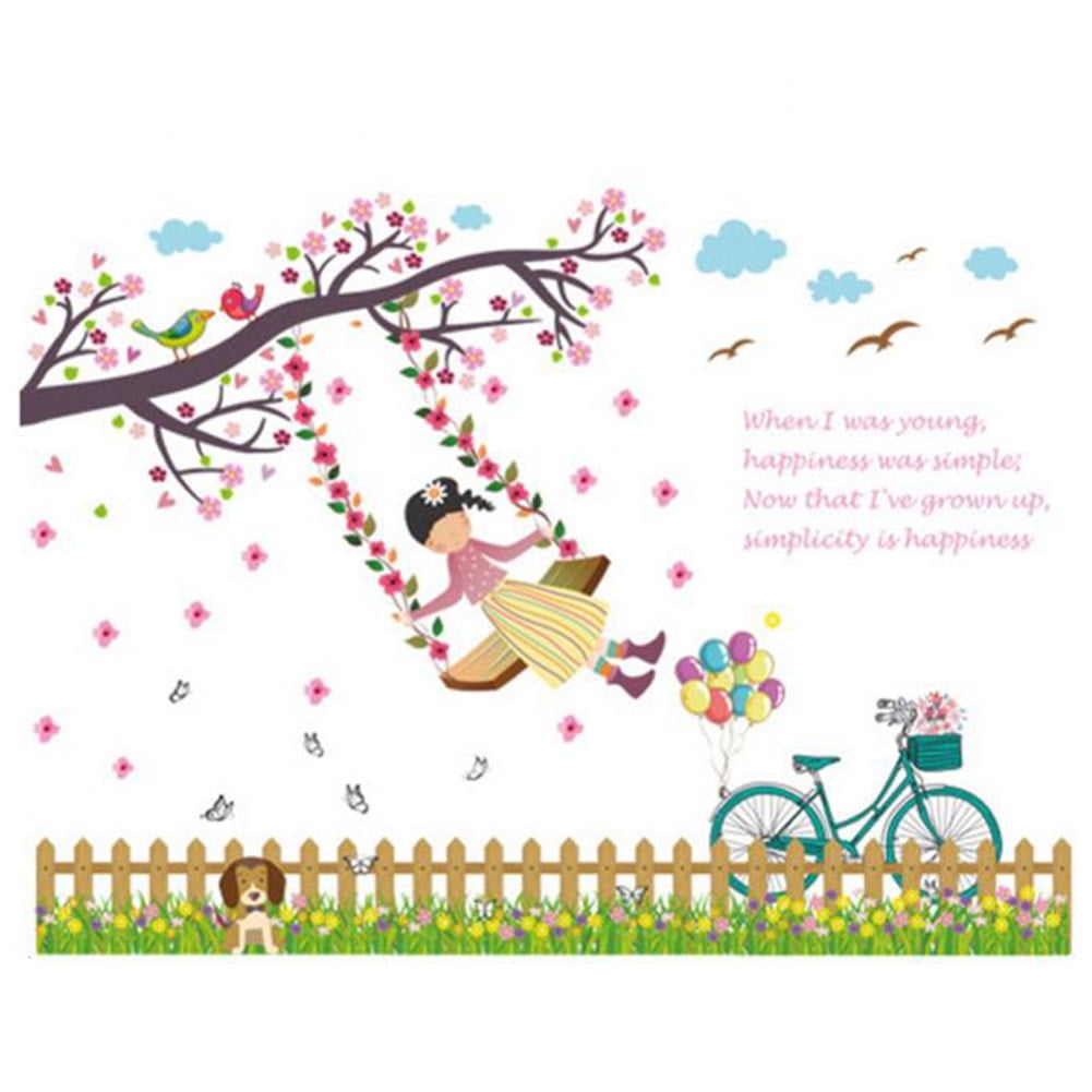 Girl and Swing Sticker Living Room Bedroom Backdrop Wall Decorative ...