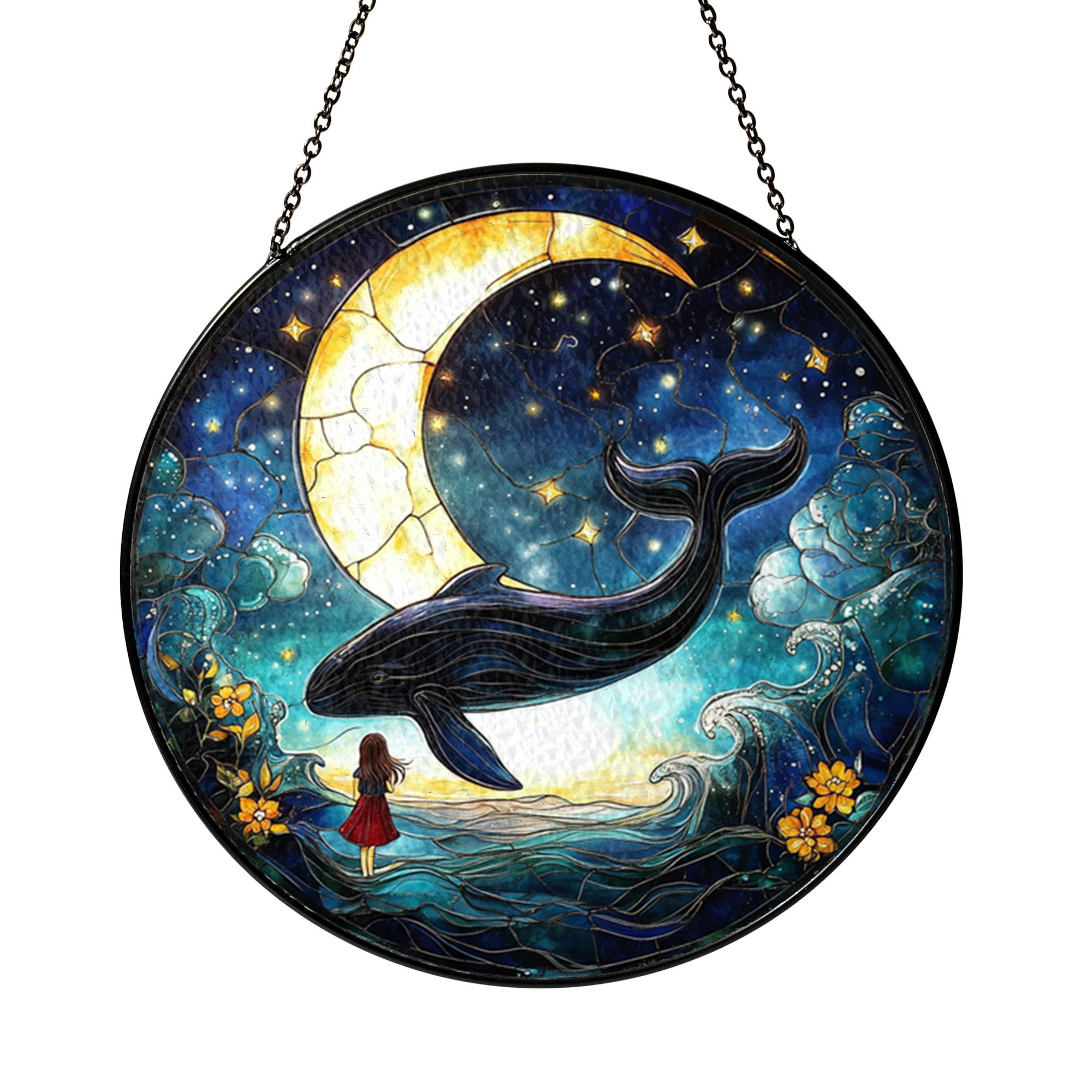 Girl and Whale Ocean Scene Stained Glass Suncatcher – Window Decor ...