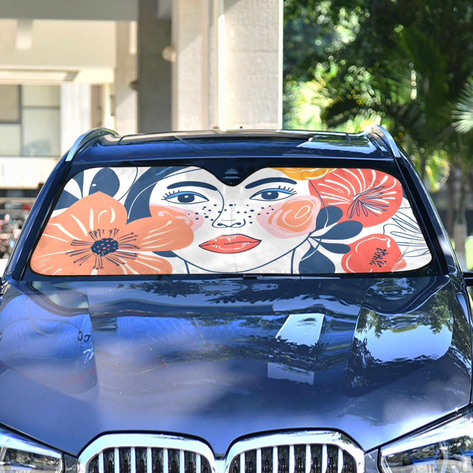 Girl at Flowers Automotive Front Car Windshield Sun Shade Reflector ...