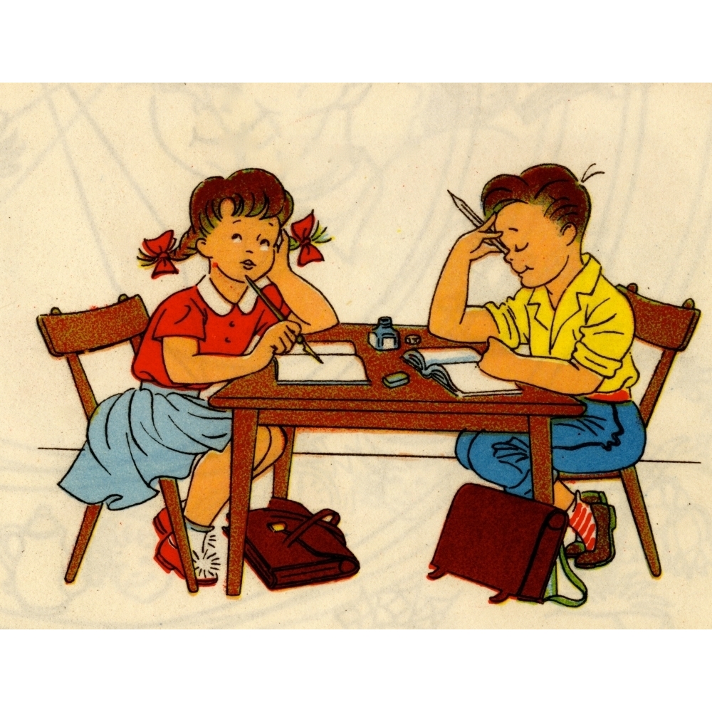 Boy & Girl do homework Poster Print (18 x 24) - Walmart.com