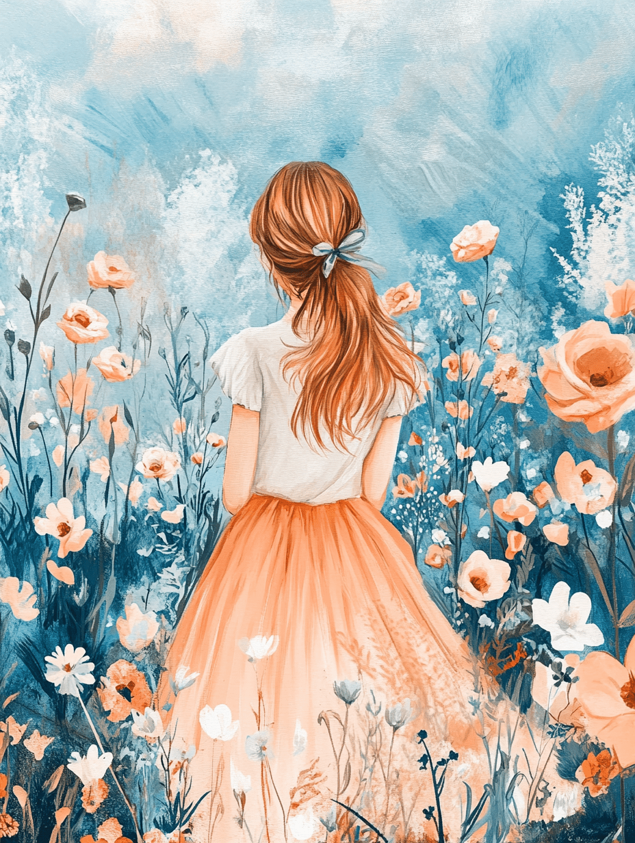 Girl in Flower Field Canvas Painting/Wall Art， Suitable for Living Room ...