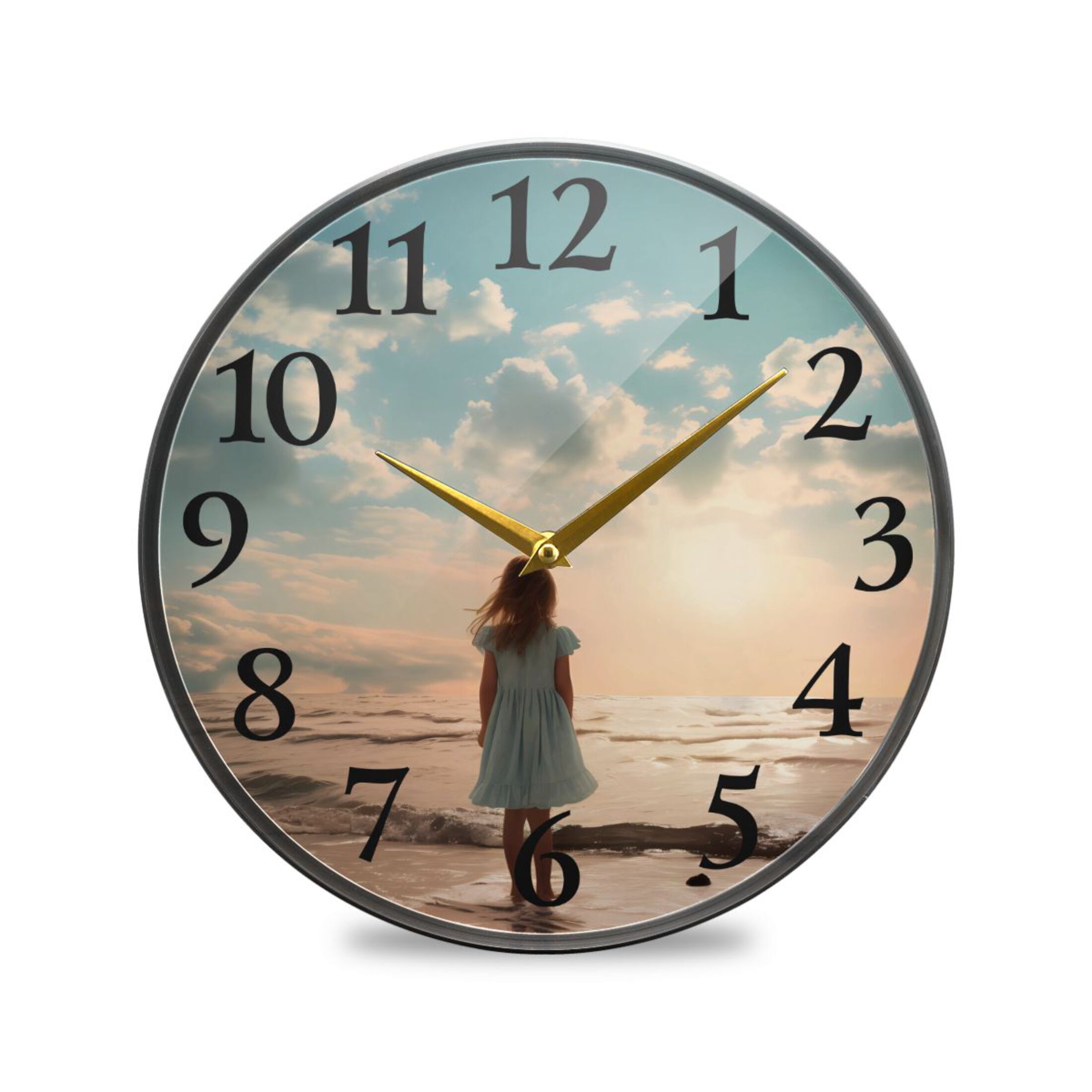 Girl on Beach Wall Clocks Battery Operated 9.5 Inch Round Clock Acrylic ...