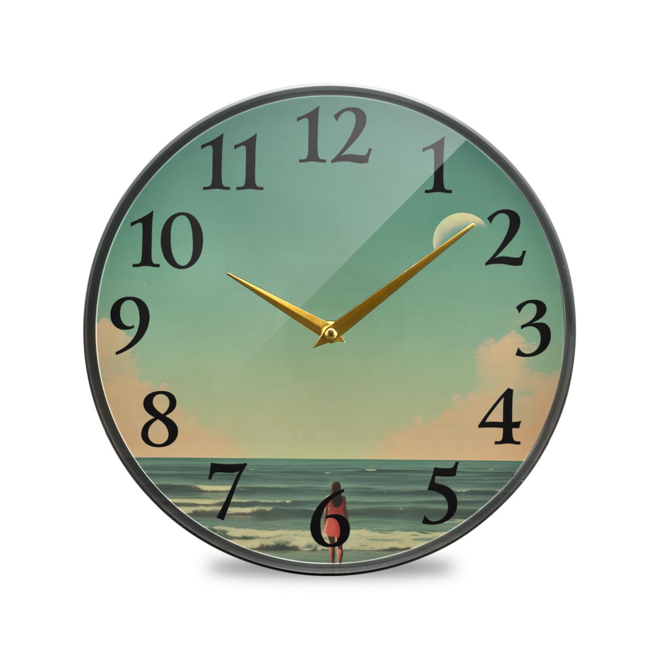 Girl on Summer Beach Wall Clocks Battery Operated 11.9 Inch Round Clock ...