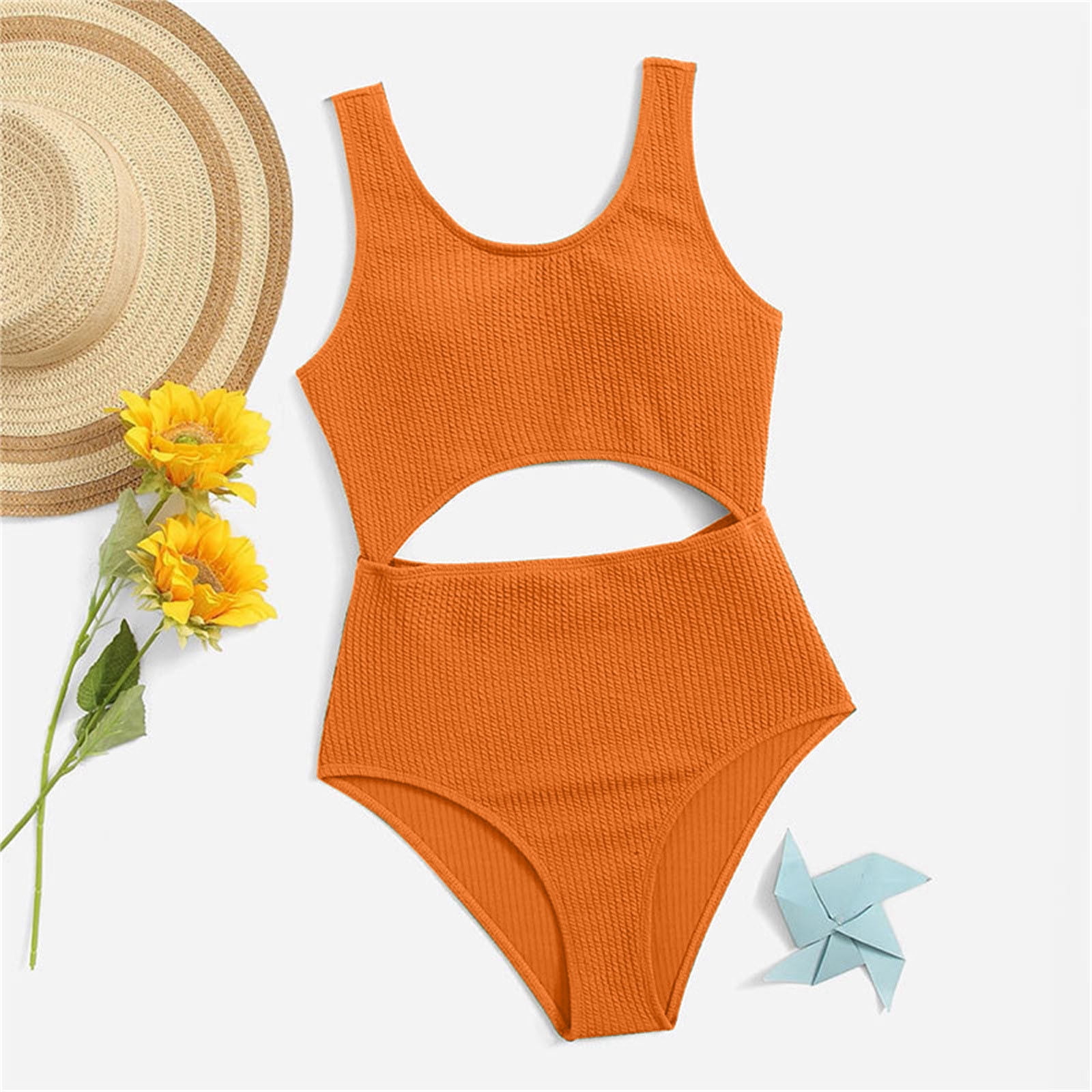 Girl's 1 Piece Solid Color Swimsuit Cute Cut Out Bathing Suit Swimwear ...