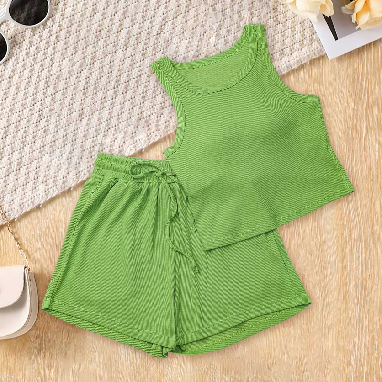 Girl's 2 Piece Outfit Crop Tops Shorts Set Ribbed Knit Cropped Tank ...