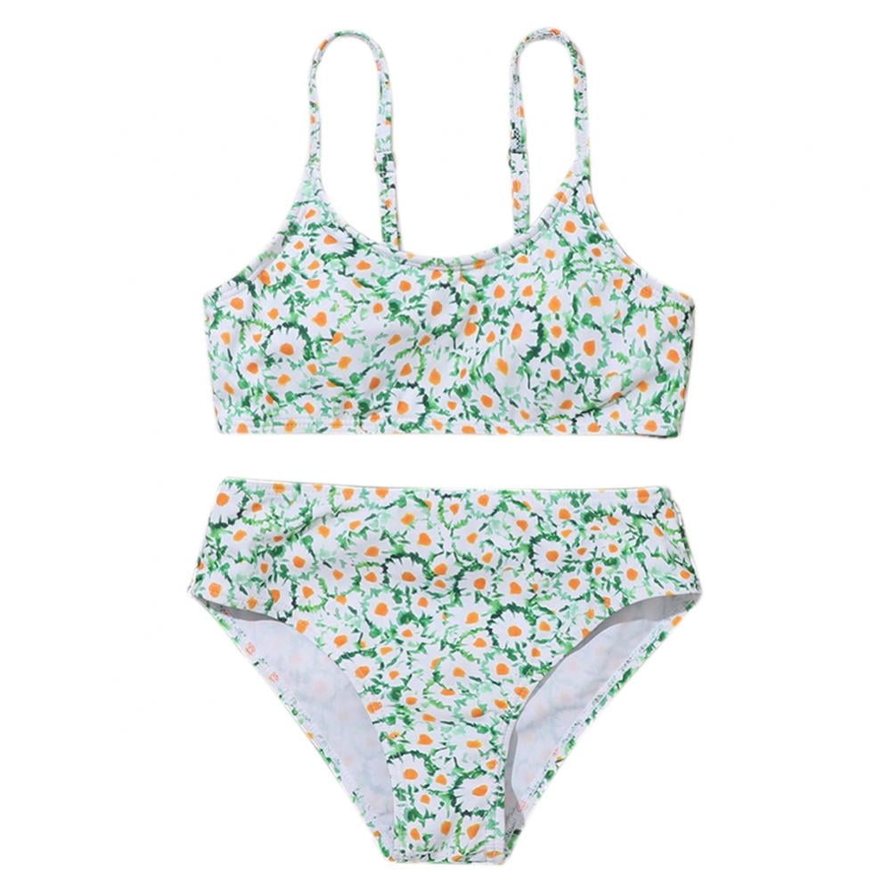 Girl's 2 Piece Swimsuit Striped/Floral/Leopard Print Bikini Bathing ...