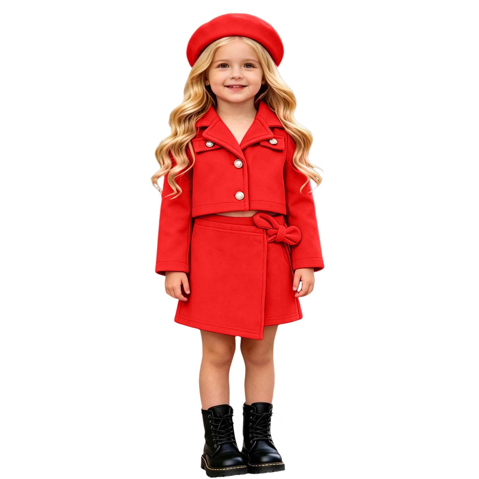 Girl's 3 Piece Outfits Pearl Buttons Cropped Blazer Jacket and Bow Mini ...