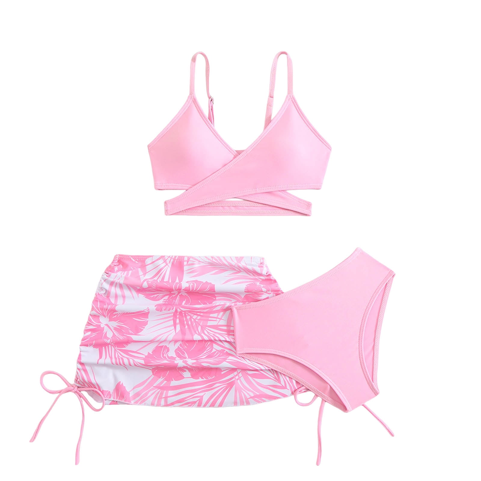 Girl's 3 Piece Swimsuits Floral High Waisted Bikini Bathing Suit with ...