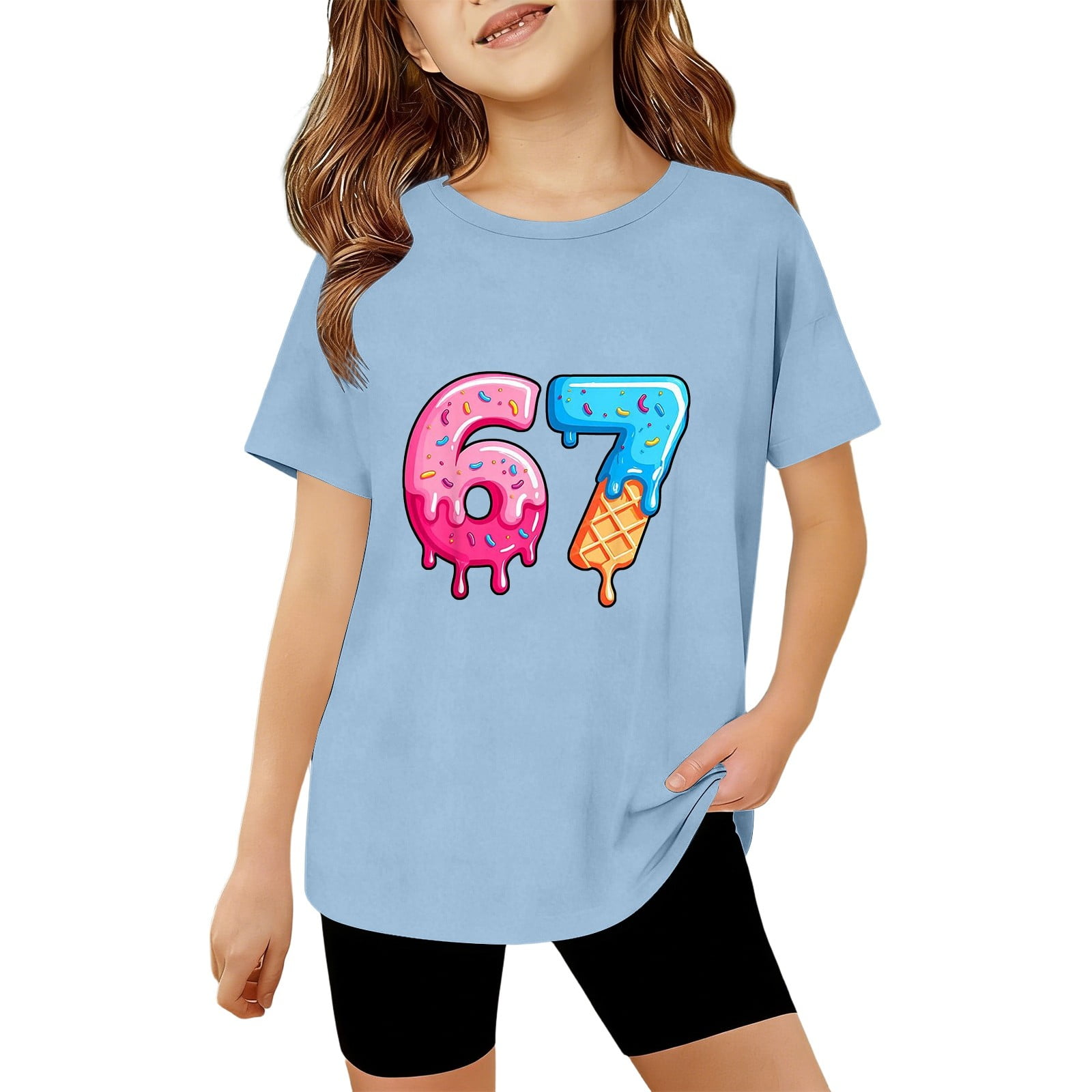 Girl's 67 Graphic Tees Short Sleeve Preppy Summer 6 7 Number T Shirt ...