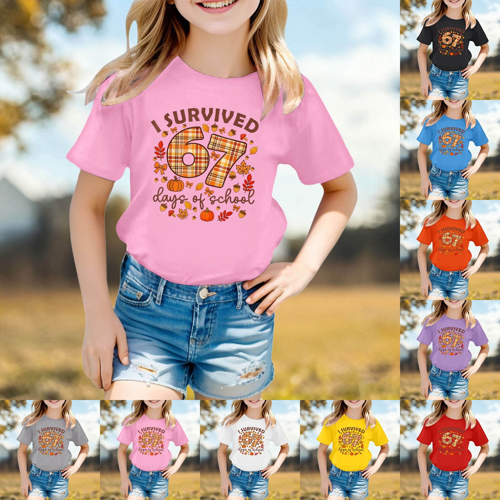 Girl's 67 Graphic Tees Short Sleeve Preppy Summer 6 7 Number T Shirt ...