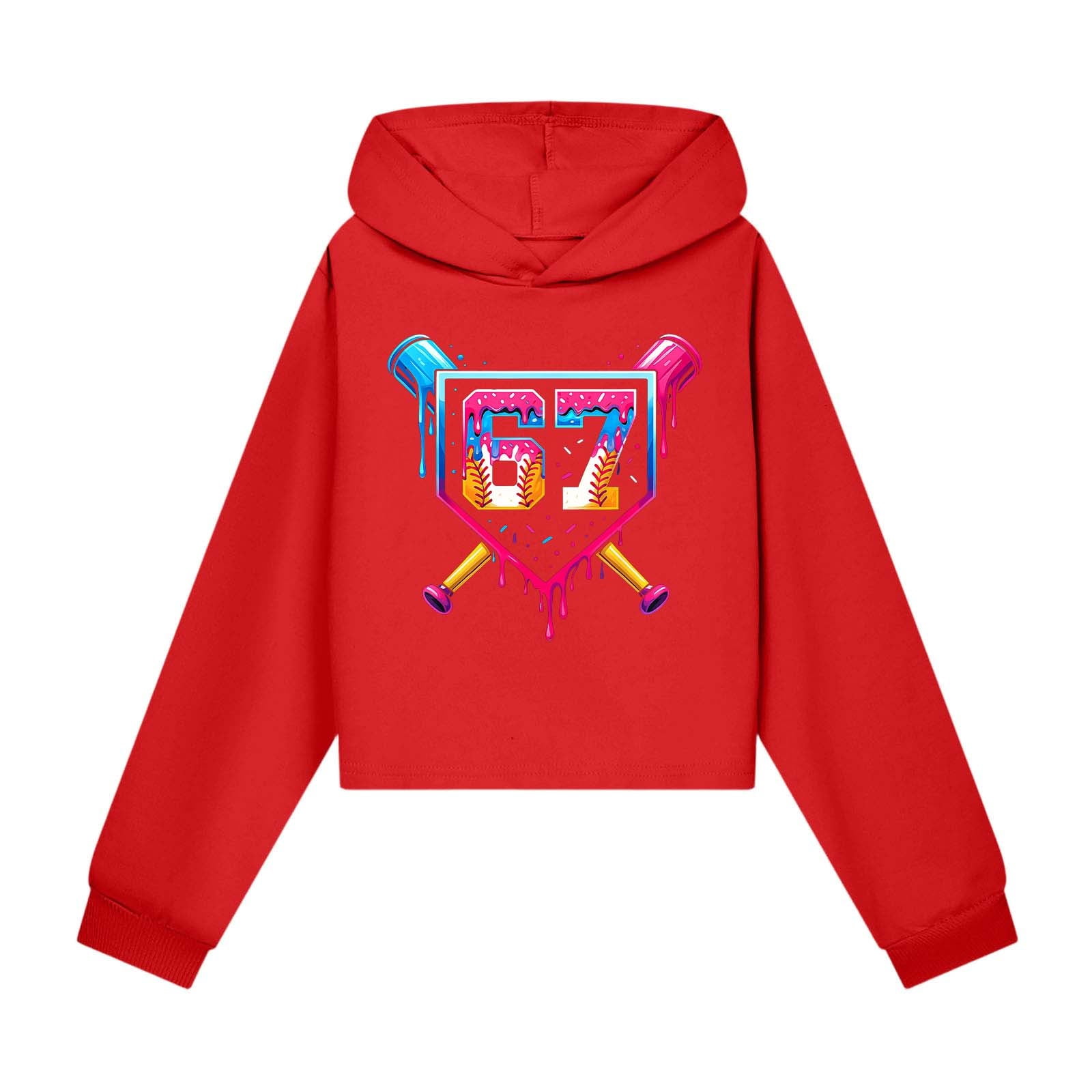 Girl's 67 Hoodies Sweatshirt Crew Neck Drop Shoulder Long Sleeve Cute ...