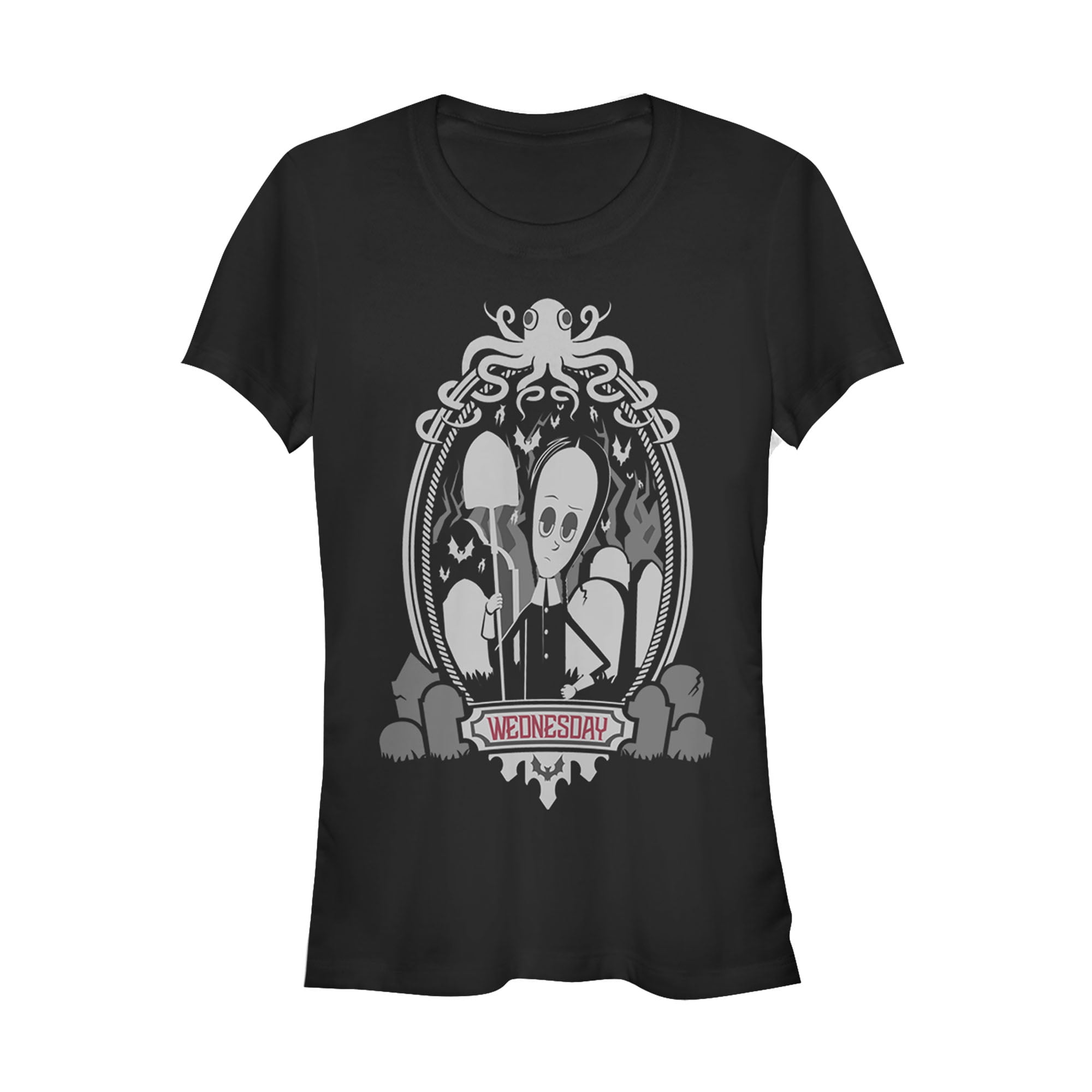 Junior's Addams Family Wednesday Octopus Portrait Graphic Tee Black ...