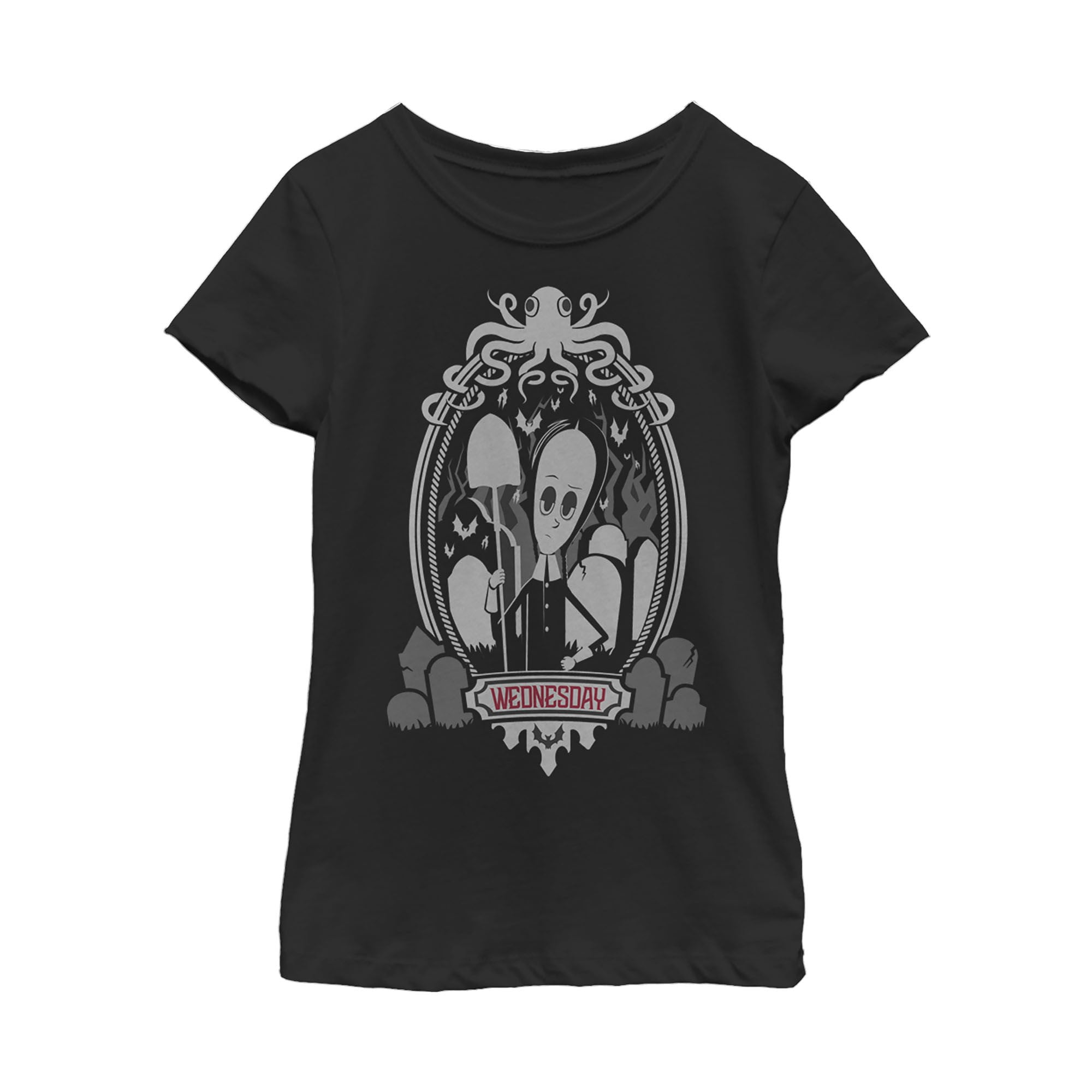Girl's Addams Family Wednesday Octopus Portrait Graphic Tee Black X ...