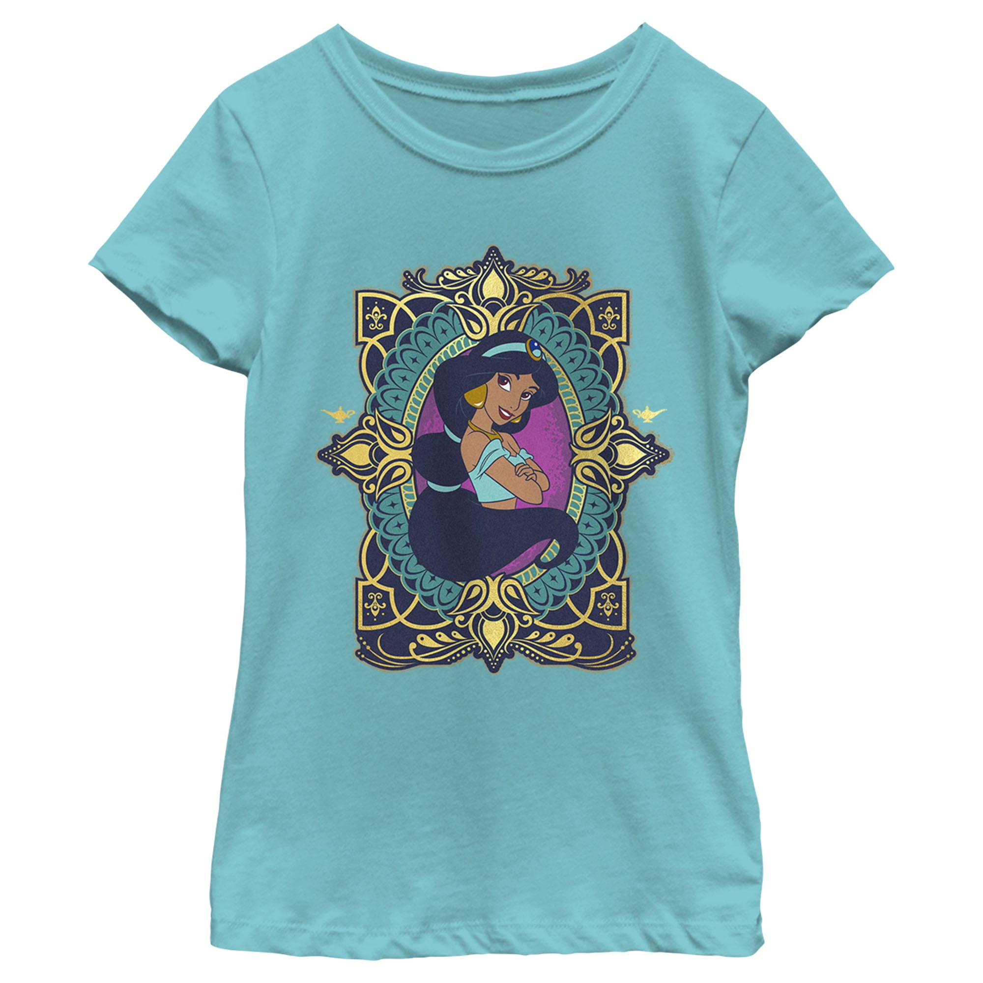 Girl's Aladdin Jasmine Gold Lotus Ornate Graphic Tee Tahiti Blue Medium ...