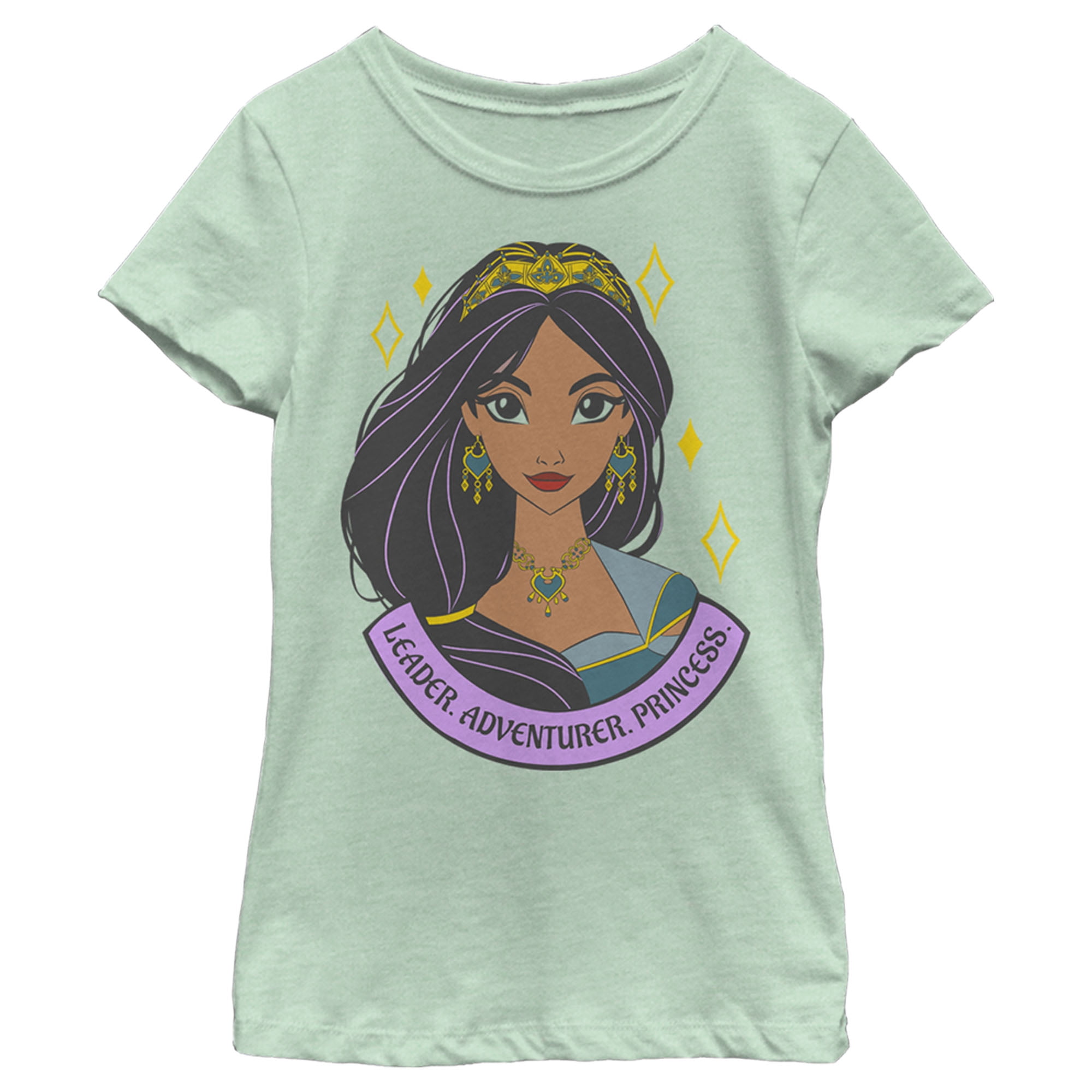Girl's Aladdin Jasmine Leader Portrait Graphic Tee Mint Large - Walmart.com