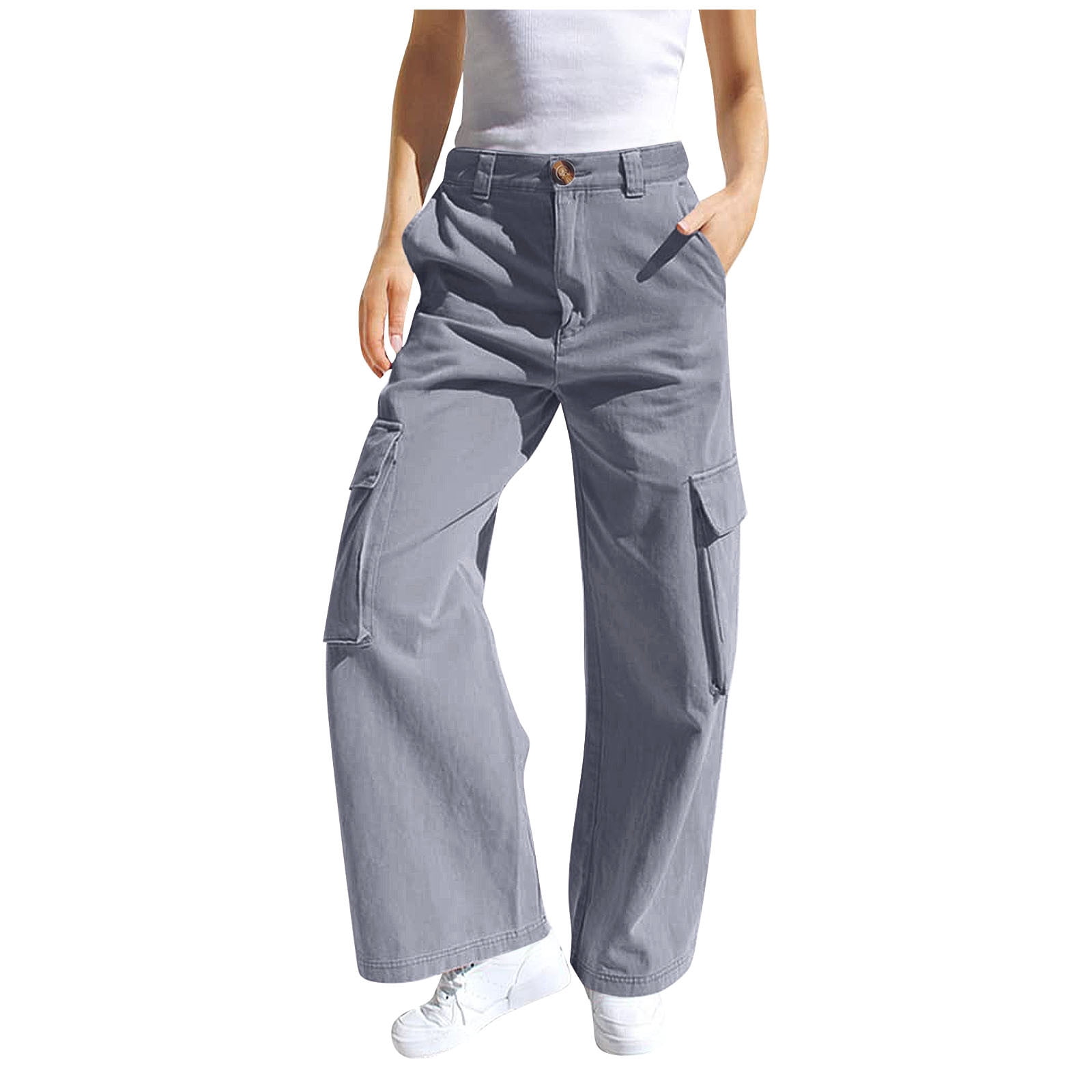 Girl's Baggy Cargo Pants Casual Loose High Waist Straight Wide Leg Pant ...