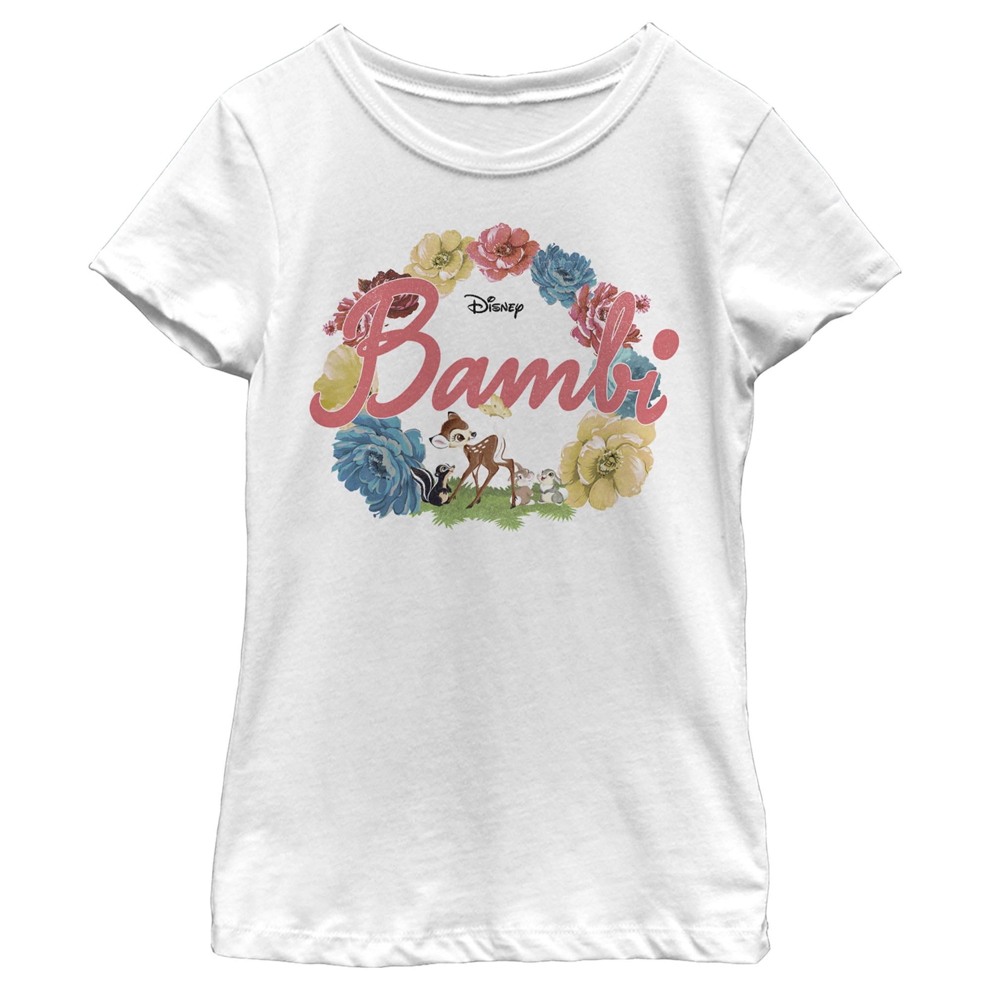 Girl's Bambi Flower in Floral Circle With Butterfly Graphic Tee White ...