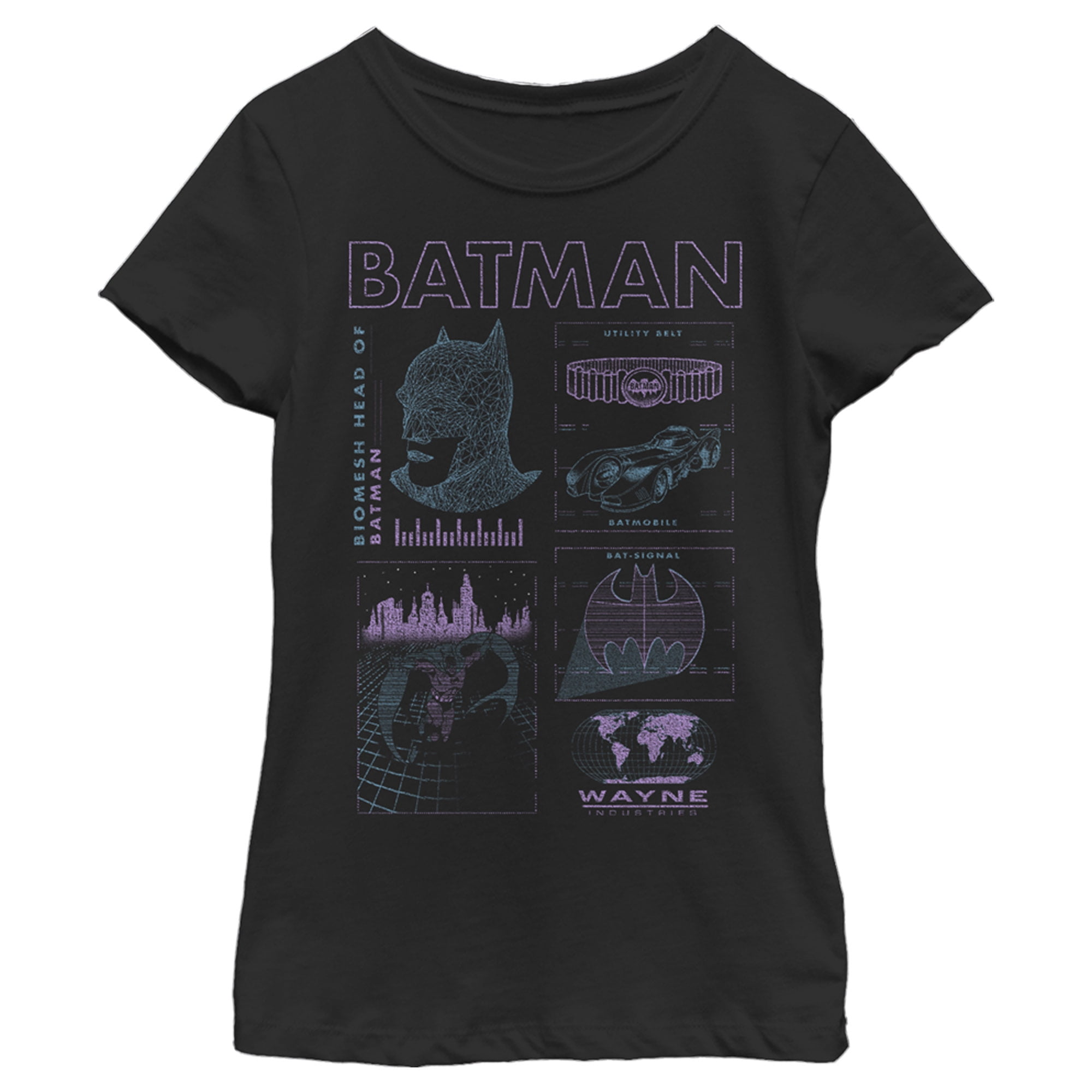 Girl's Batman Distressed Schematic Graphic Tee Black Large - Walmart.com