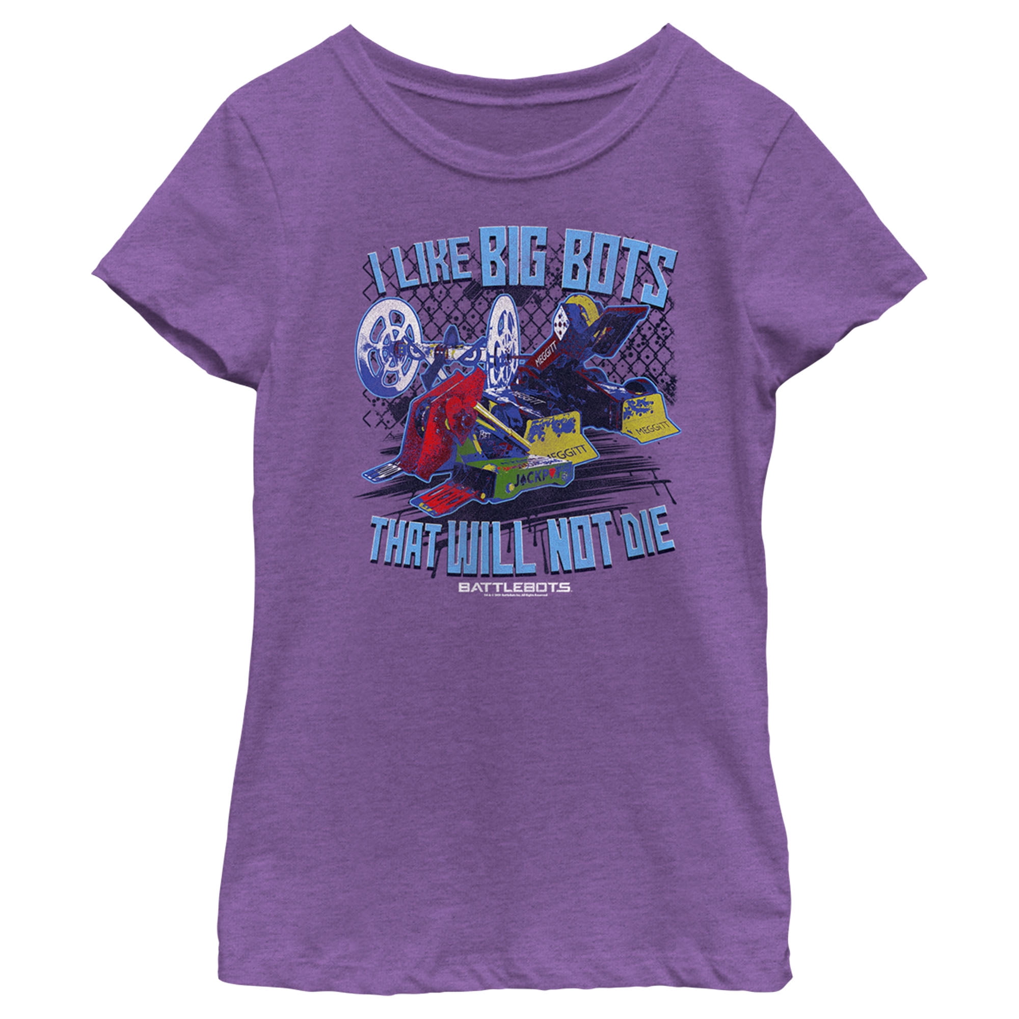 Girl's Battlebots I Like Big Bots that Will Not Die Graphic Tee Purple ...