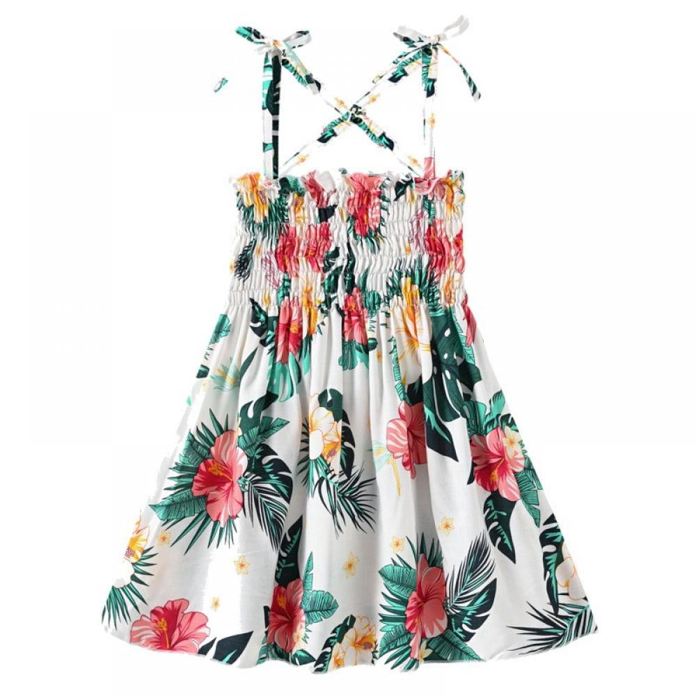 Girl's Beach Dress Floral Print Sleeveless Summer Beach Casual Sundress ...
