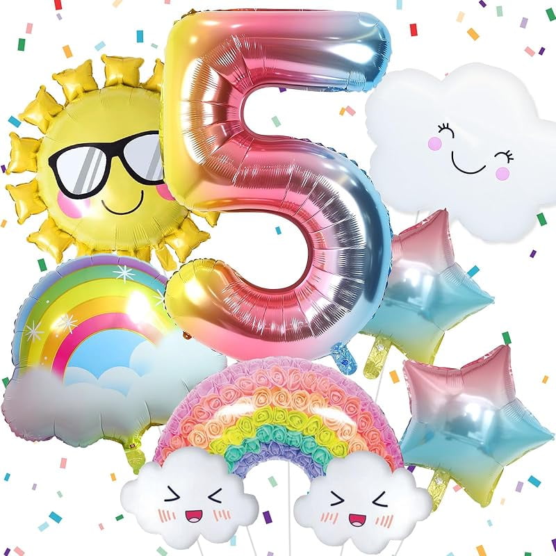 Girl's Birthday Decorations Rainbow Birthday Balloons Set with Sun ...