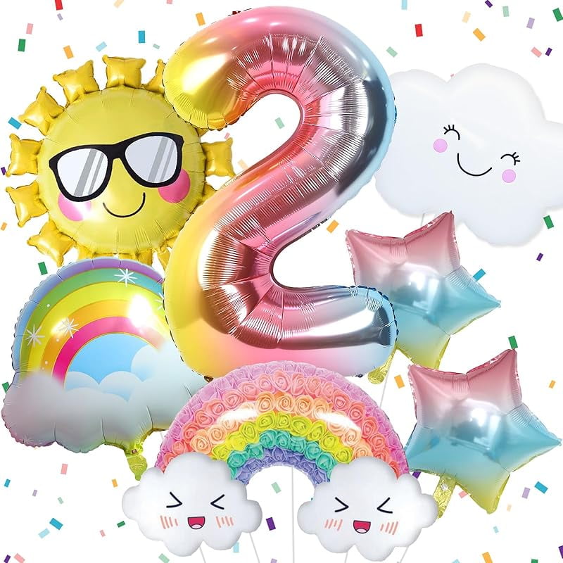 Girl's Birthday Decorations Rainbow Birthday Balloons Set with Sun ...