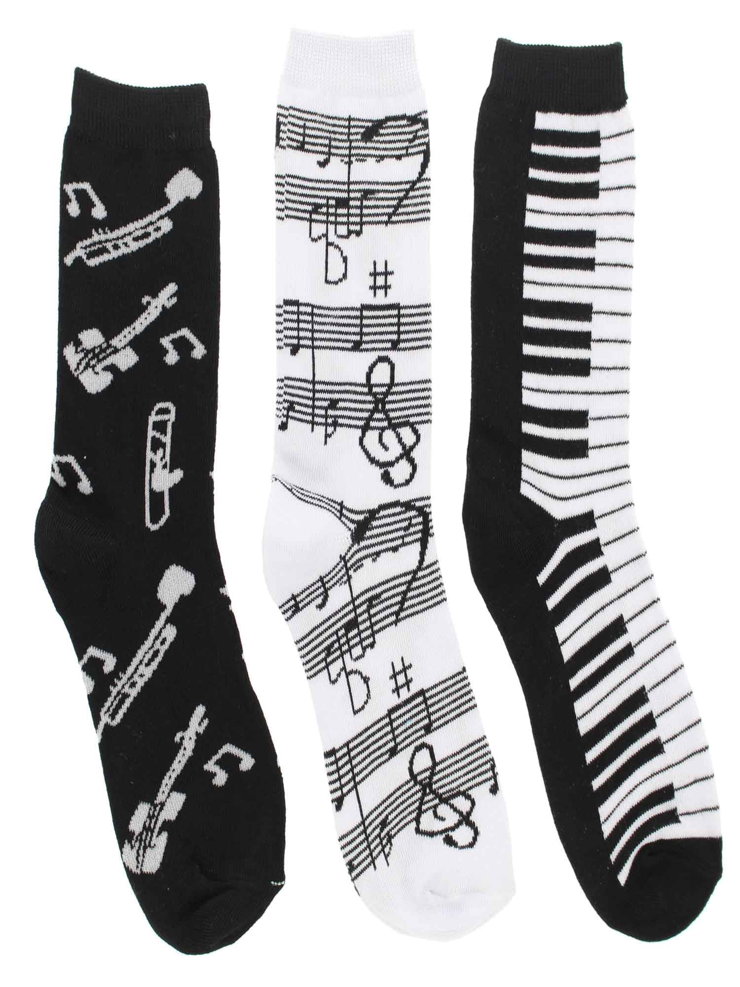 Walmart Girl's Music Theme Crew Socks, Black White, Piano Keys, Music ...