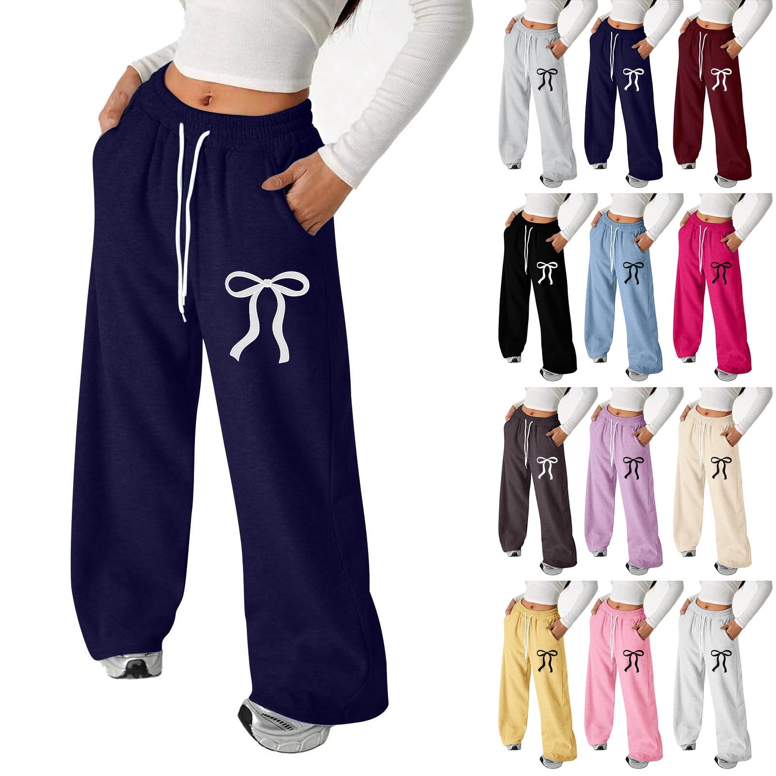 Girl's Bowknot Baggy Sweatpants Cute Straight Leg Athletic Pants with ...