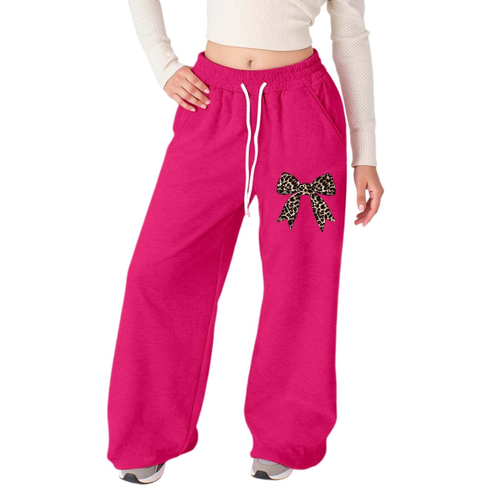 Girl's Bowknot Leopard Print Wide Leg Sweatpants Elastic High Waisted ...