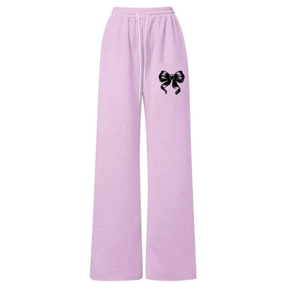 Girl's Bowknot Print Baggy Sweatpants Letter Patched Wide Leg Pants ...