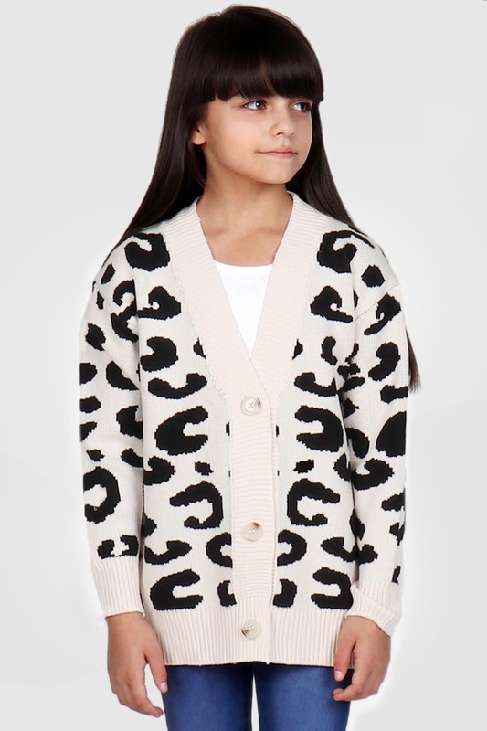 Girl's Brushed Rib Knit Leopard Animal Print Design Cardigan Sweater ...