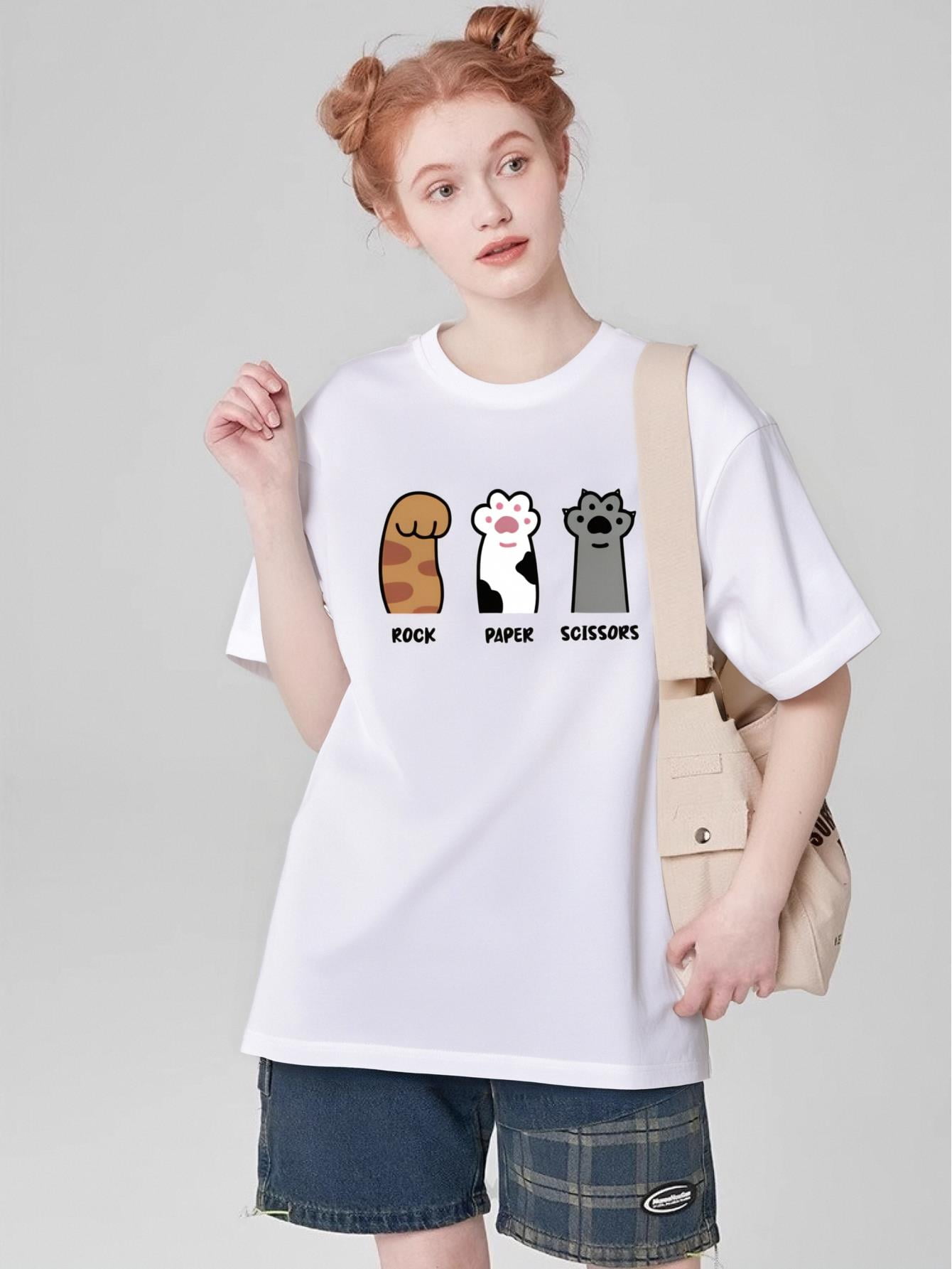 Girl's Cartoon Print T Shirt Letter Print Short Sleeve Crew Neck Summer ...